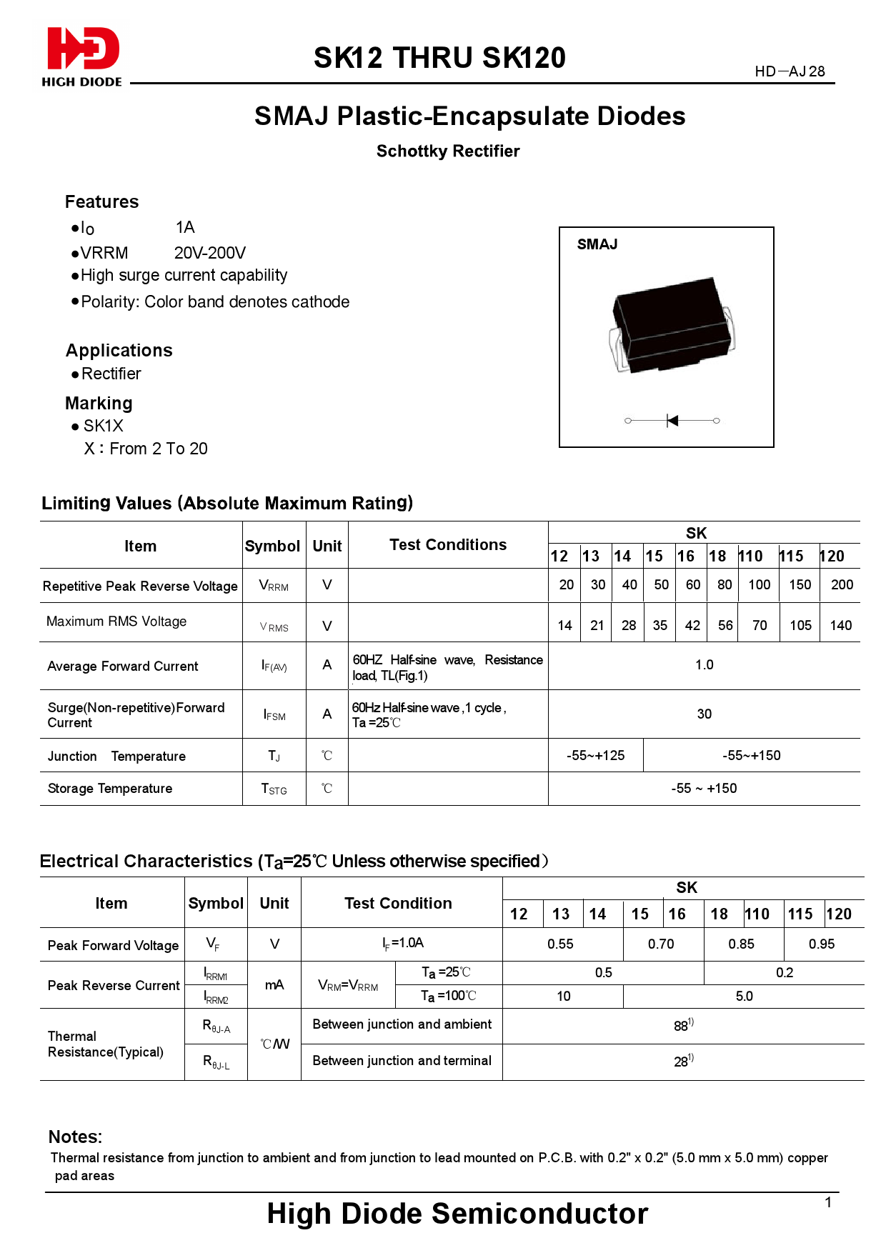 SK14_（High Diode(海德)）SK14中文资料_价格_PDF手册-立创电子商城