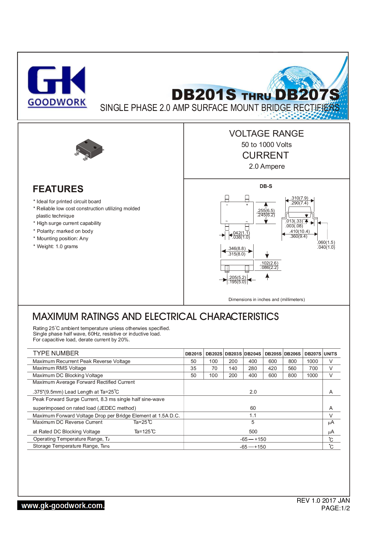 DB207S-T_（GOODWORK(固得沃克)）DB207S-T中文资料_价格_PDF手册-立创电子商城