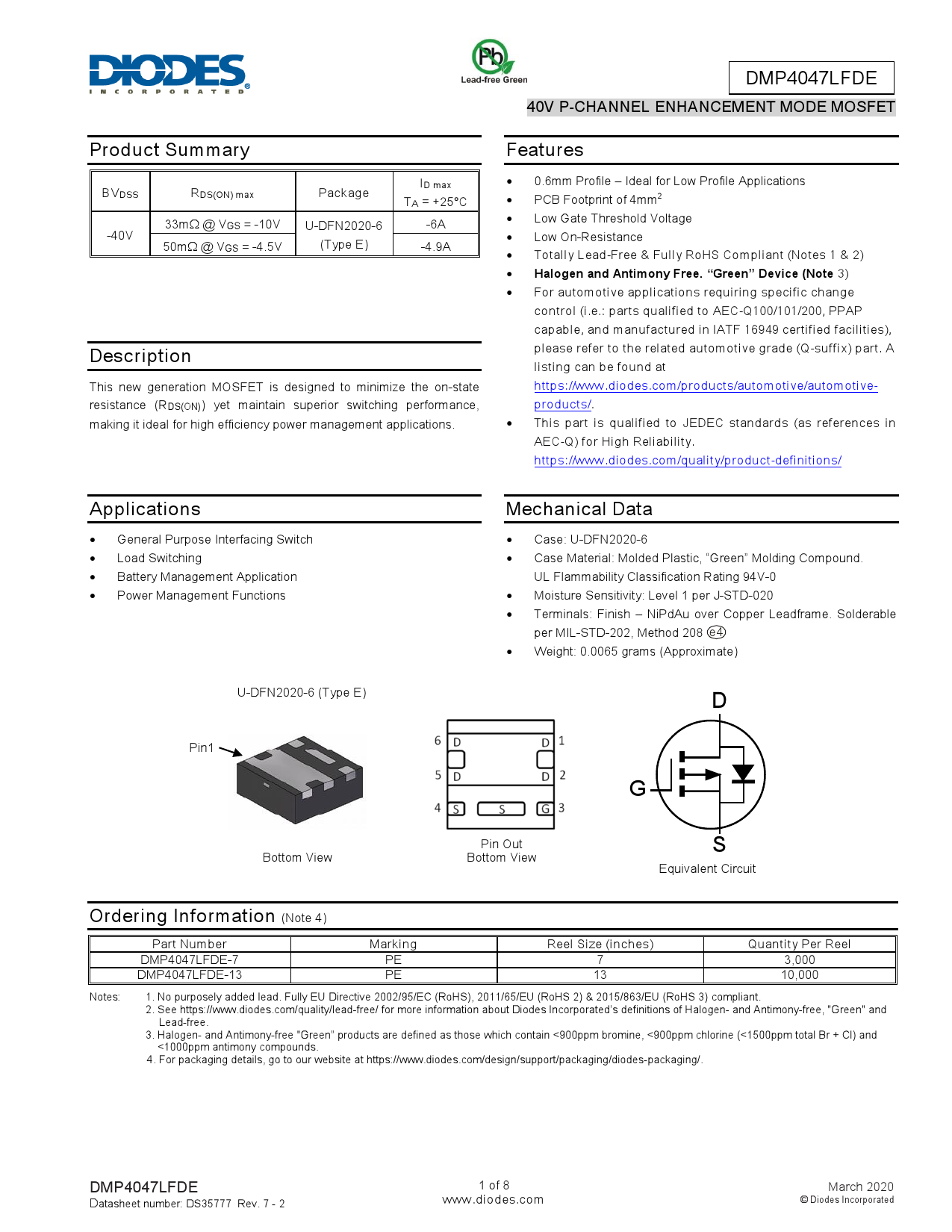 DMP4047LFDE-7_（DIODES(美台)）DMP4047LFDE-7中文资料_价格_PDF手册-立创电子商城