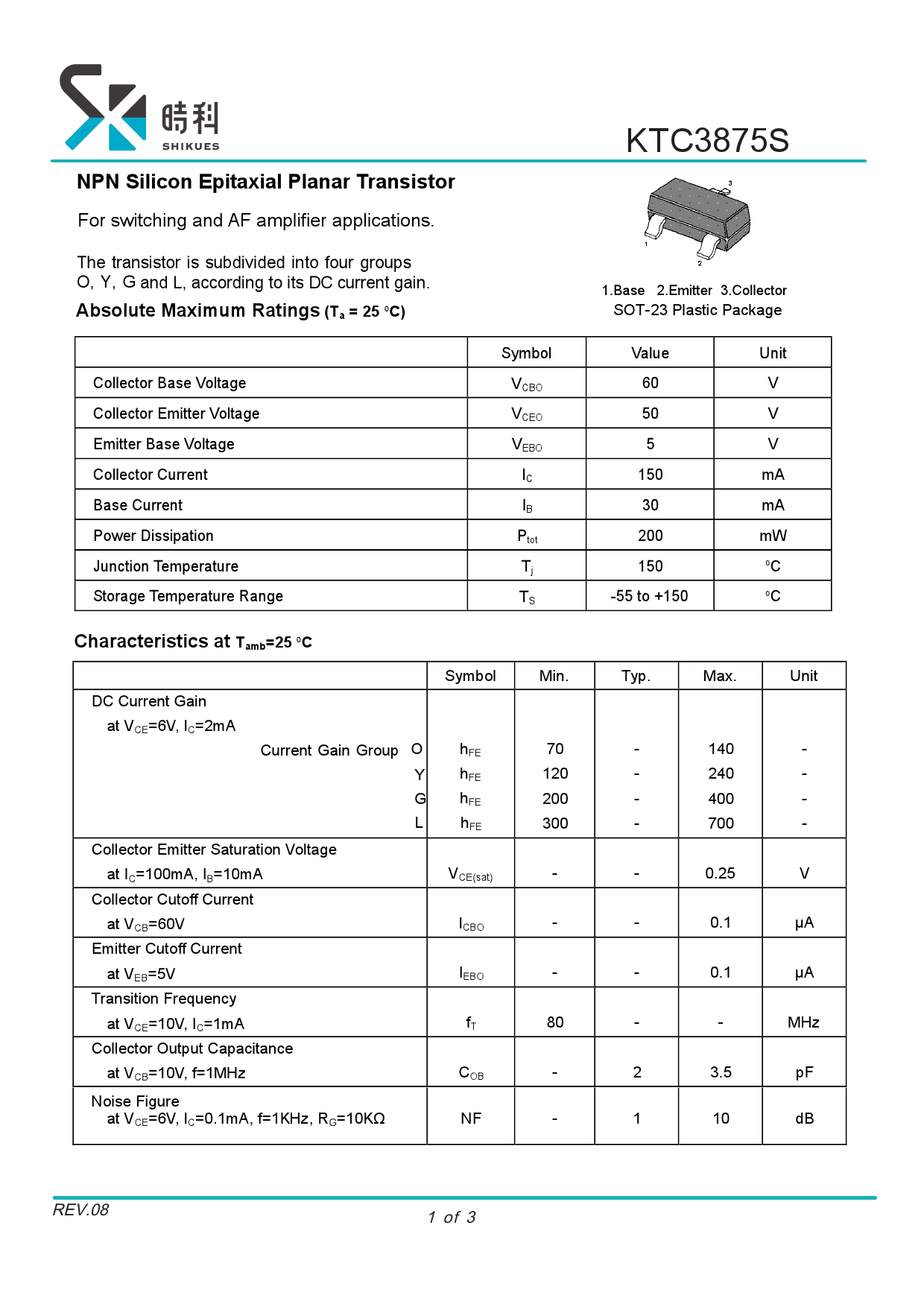 KTC3875S-Y_（SHIKUES(时科)）KTC3875S-Y中文资料_价格_PDF手册-立创电子商城