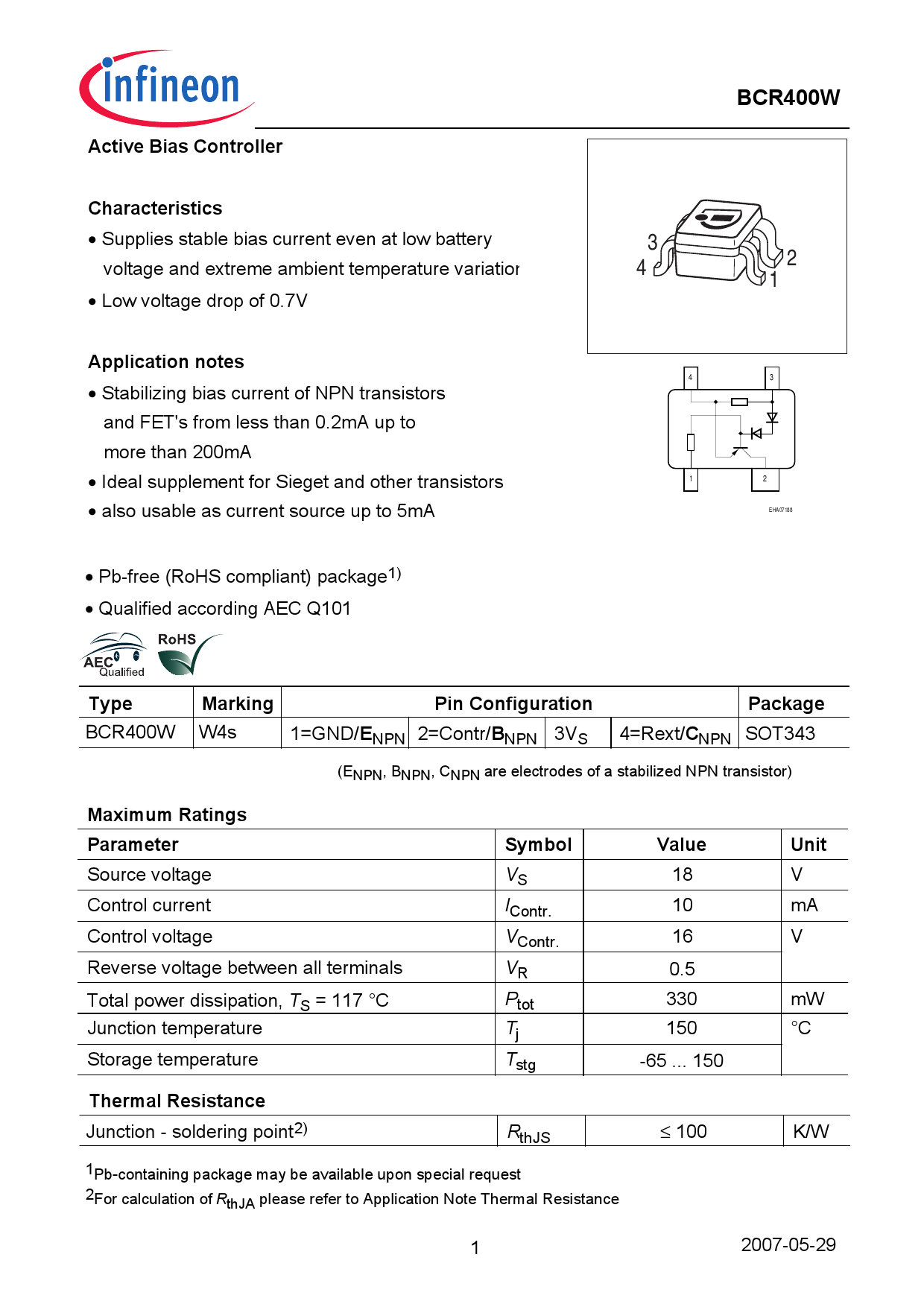 BCR 400W H6327_（Infineon(英飞凌)）BCR 400W H6327中文资料_价格_PDF手册-立创电子商城