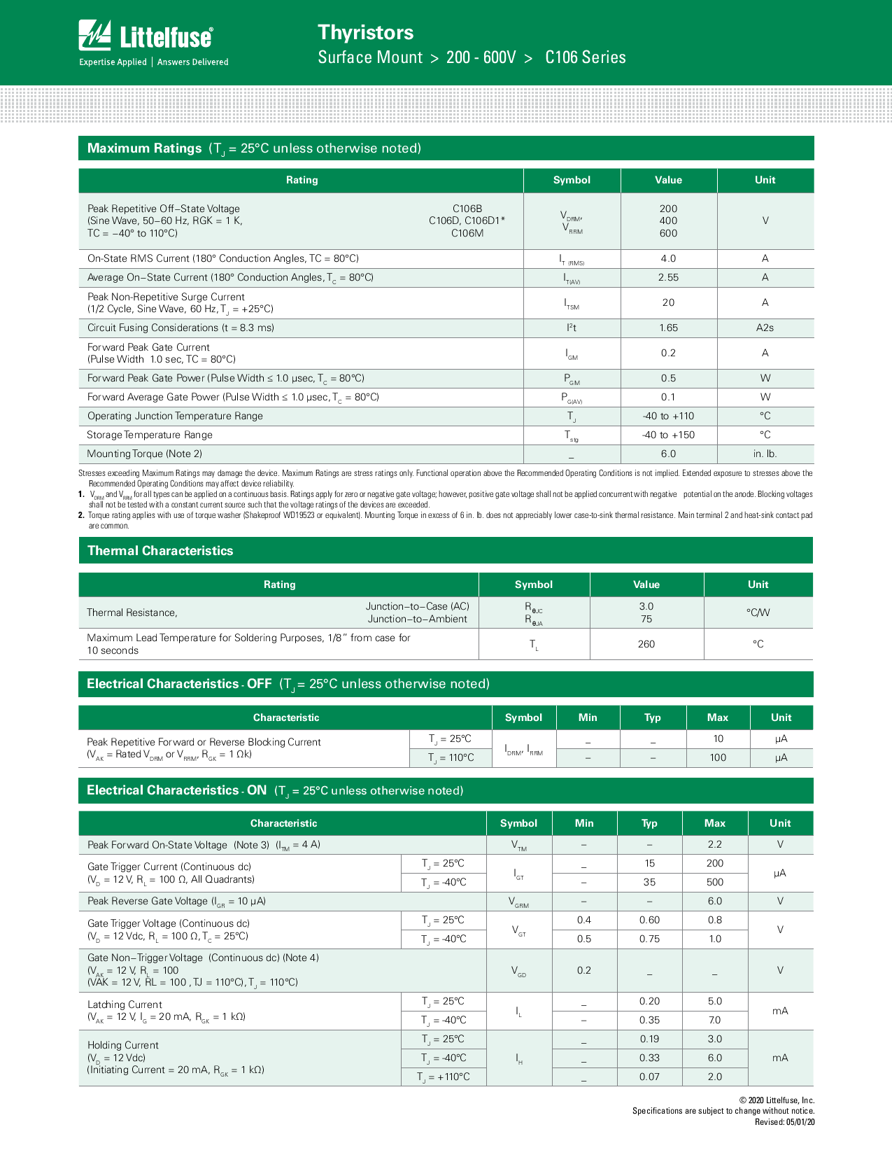 C106DG_（Littelfuse(美国力特)）C106DG中文资料_价格_PDF手册-立创电子商城