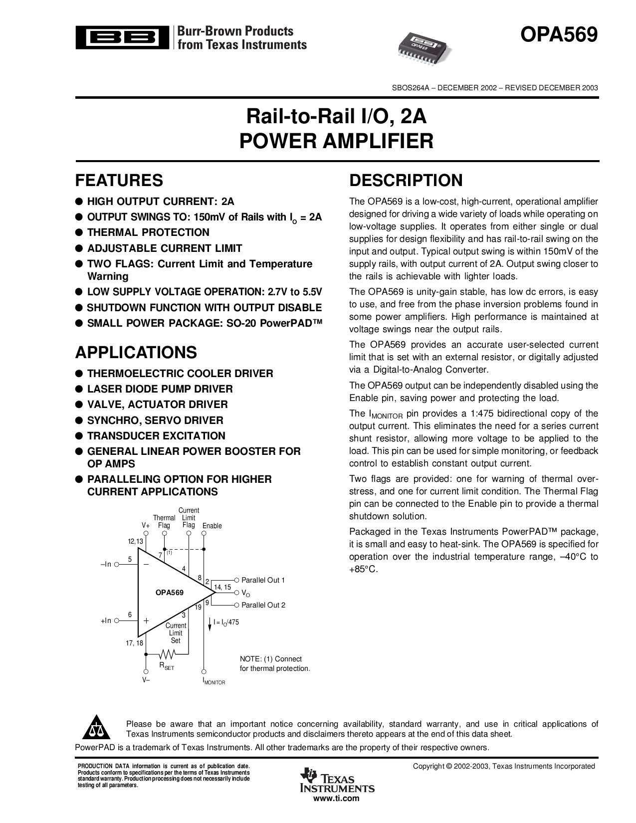 OPA569AIDWPR_（TI(德州仪器)）OPA569AIDWPR中文资料_价格_PDF手册-立创电子商城