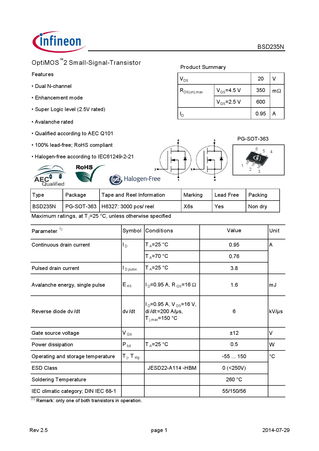 BSD235N H6327_（Infineon(英飞凌)）BSD235N H6327中文资料_价格_PDF手册-立创电子商城