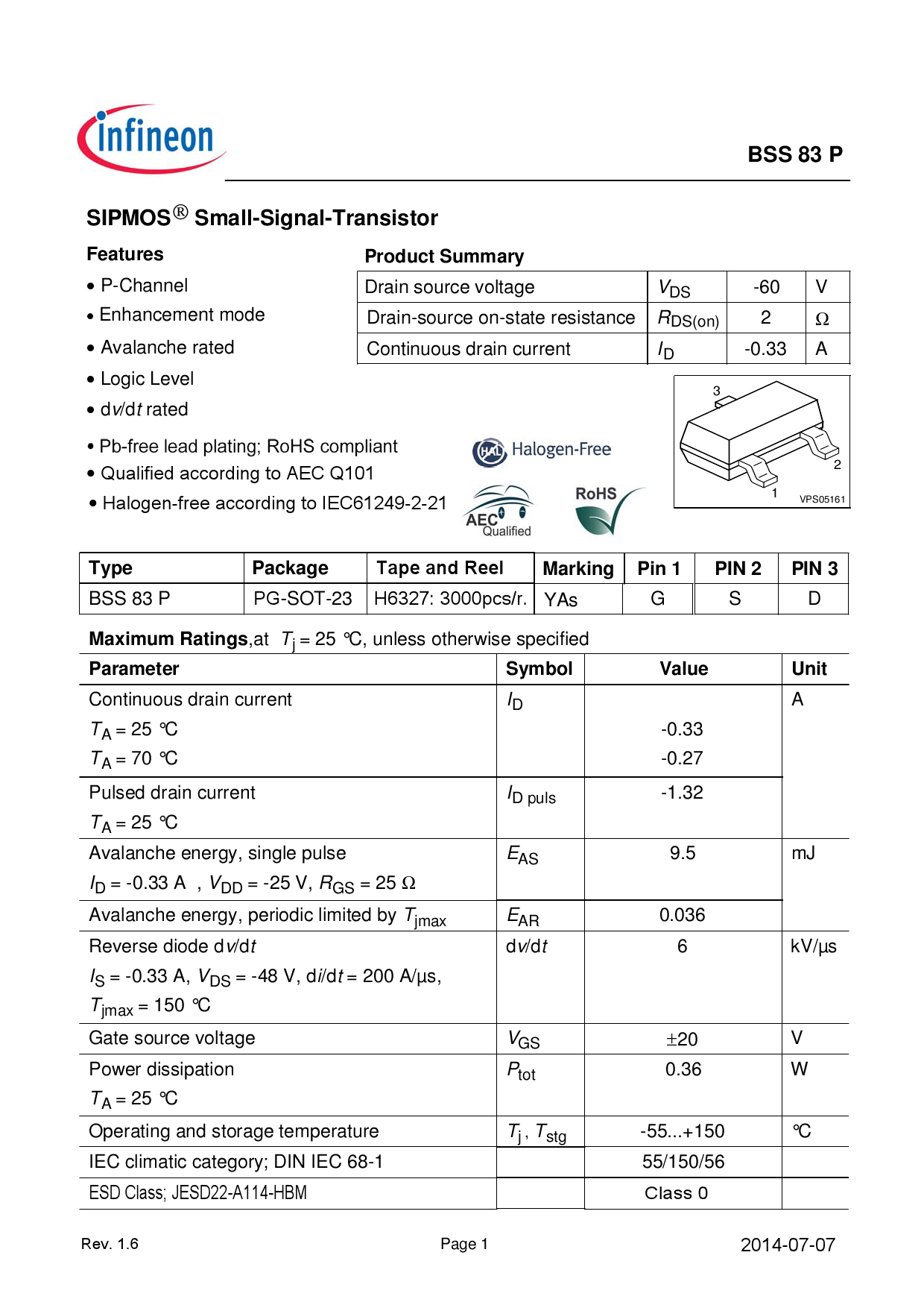 BSS83P H6327_（Infineon(英飞凌)）BSS83P H6327中文资料_价格_PDF手册-立创电子商城