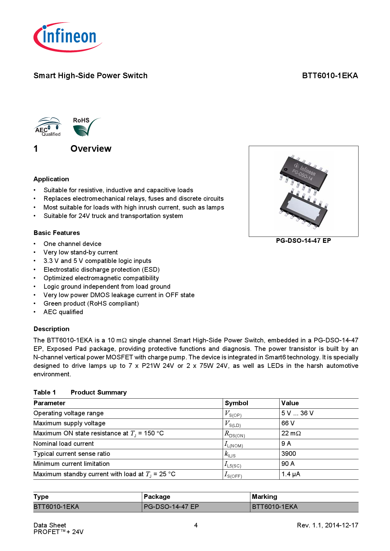 BTT6010-1EKA_（Infineon(英飞凌)）BTT6010-1EKA中文资料_价格_PDF手册-立创电子商城