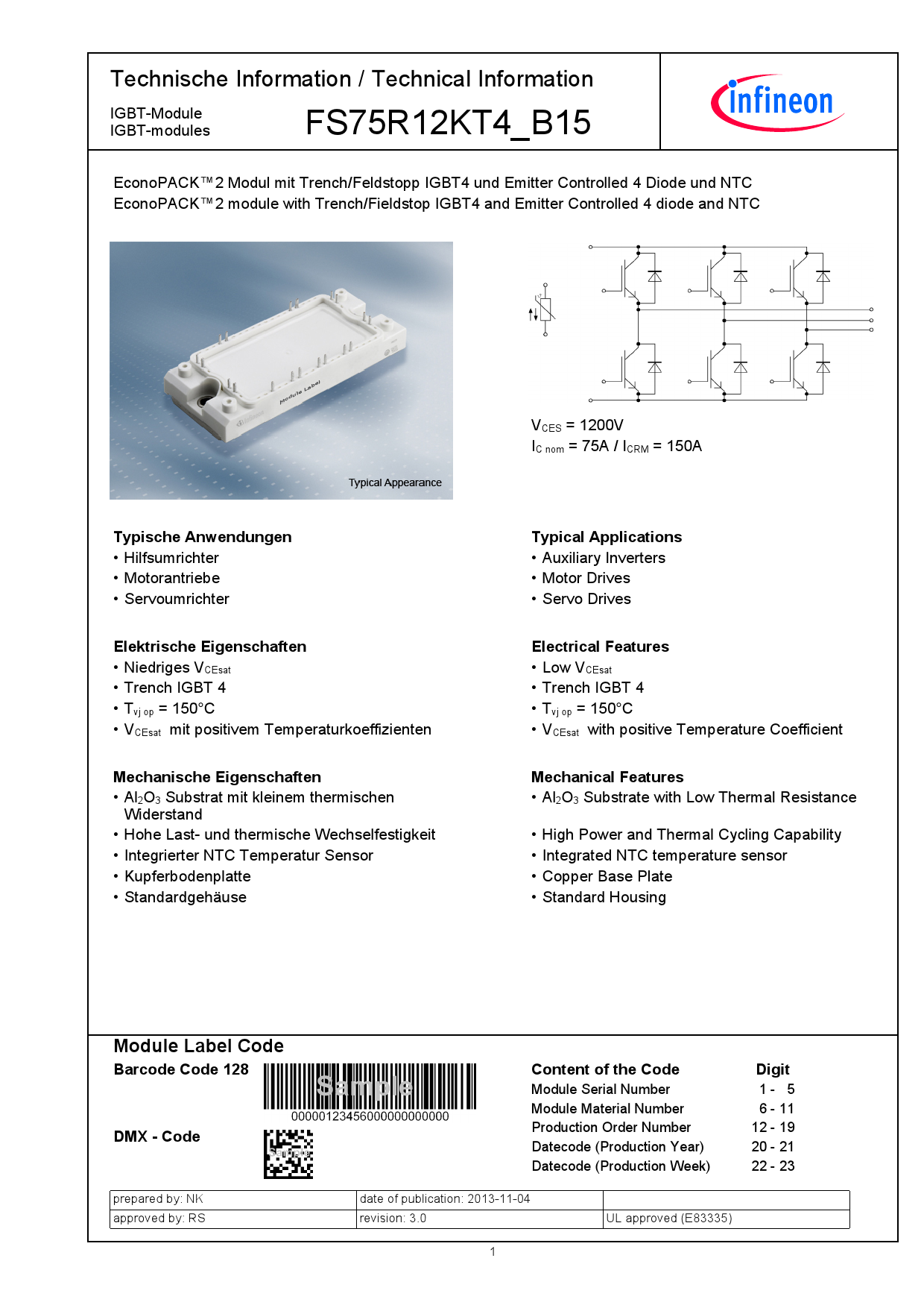 FS75R12KT4_B15_（Infineon(英飞凌)）FS75R12KT4_B15中文资料_价格_PDF手册-立创电子商城