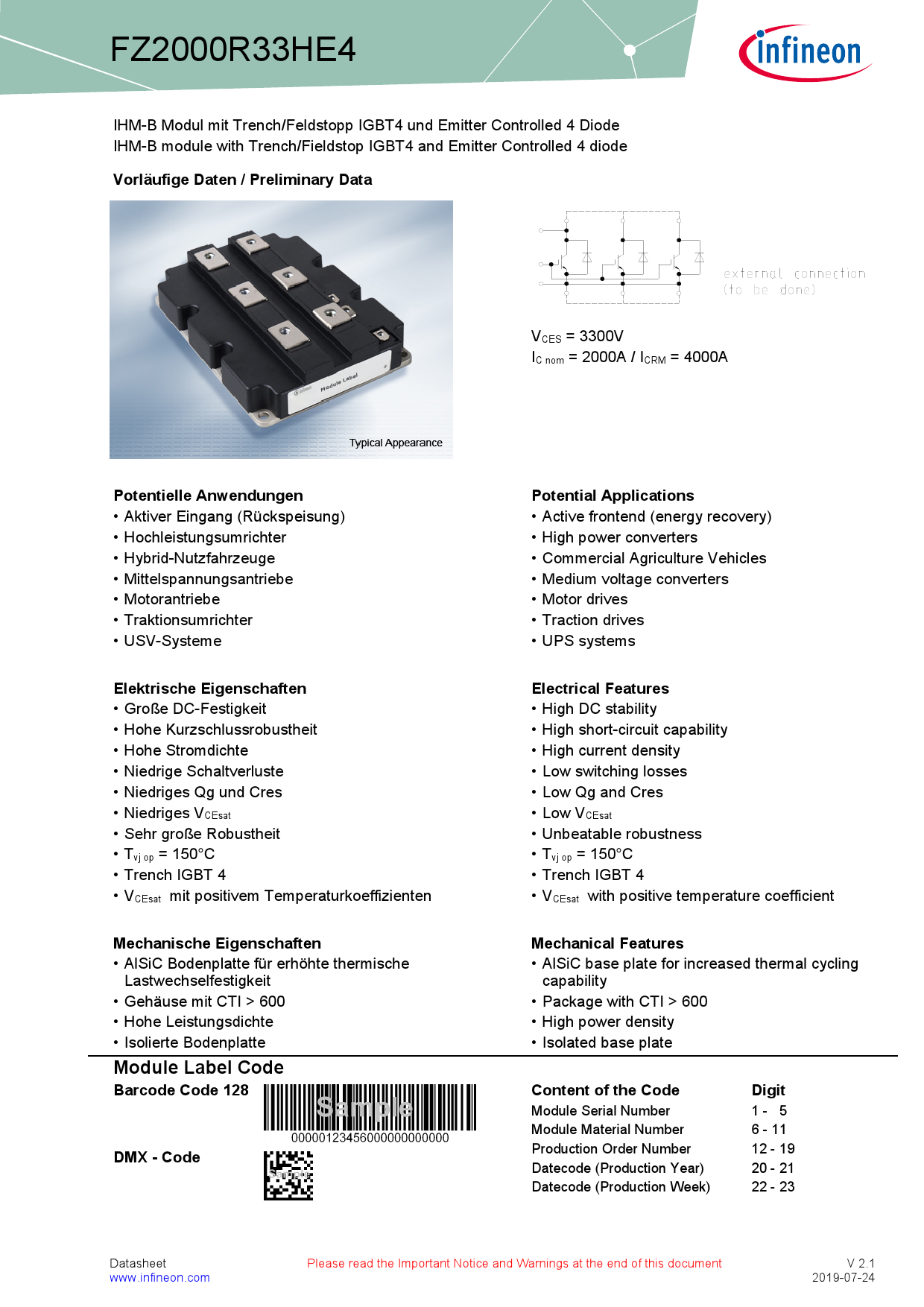 FZ2000R33HE4_（Infineon(英飞凌)）FZ2000R33HE4中文资料_价格_PDF手册-立创电子商城