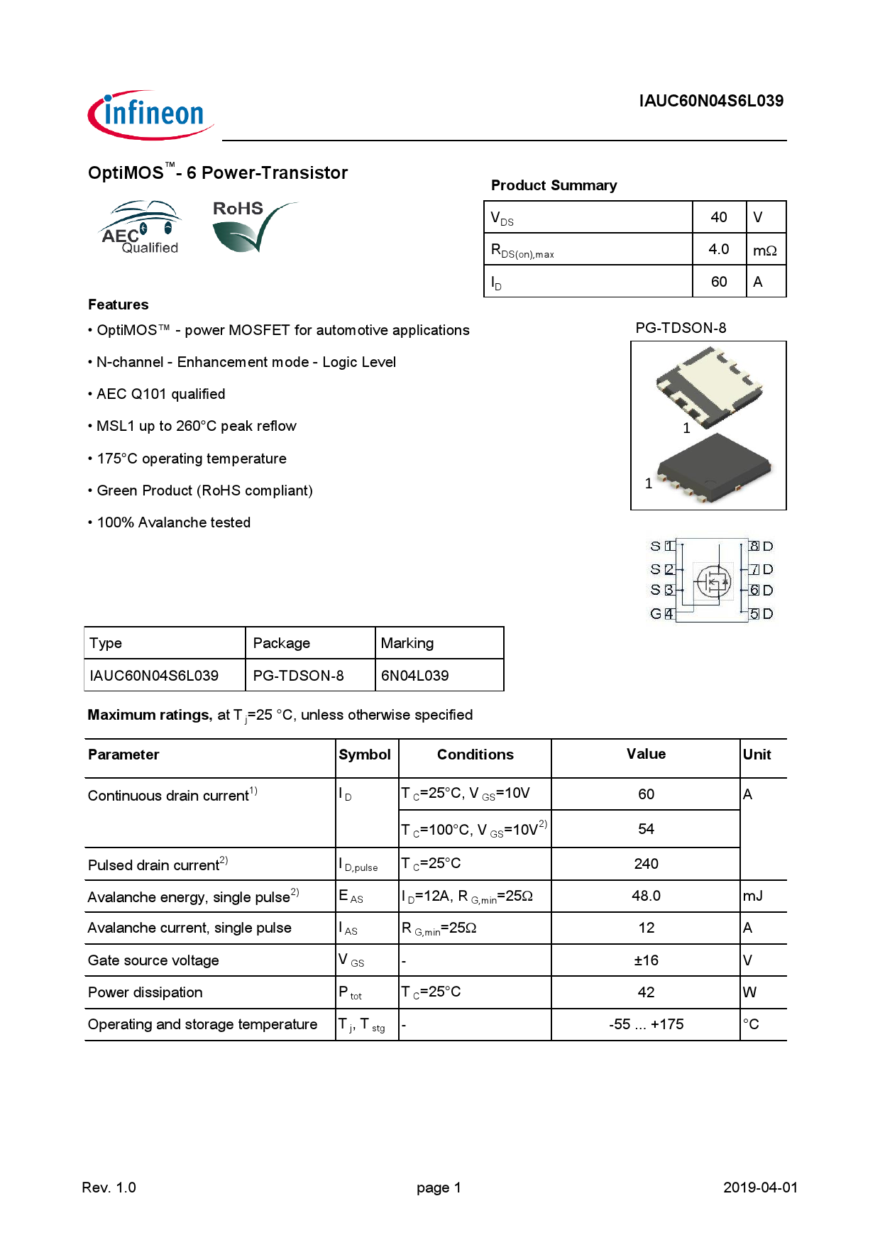 IAUC60N04S6L039_（Infineon(英飞凌)）IAUC60N04S6L039中文资料_价格_PDF手册-立创电子商城
