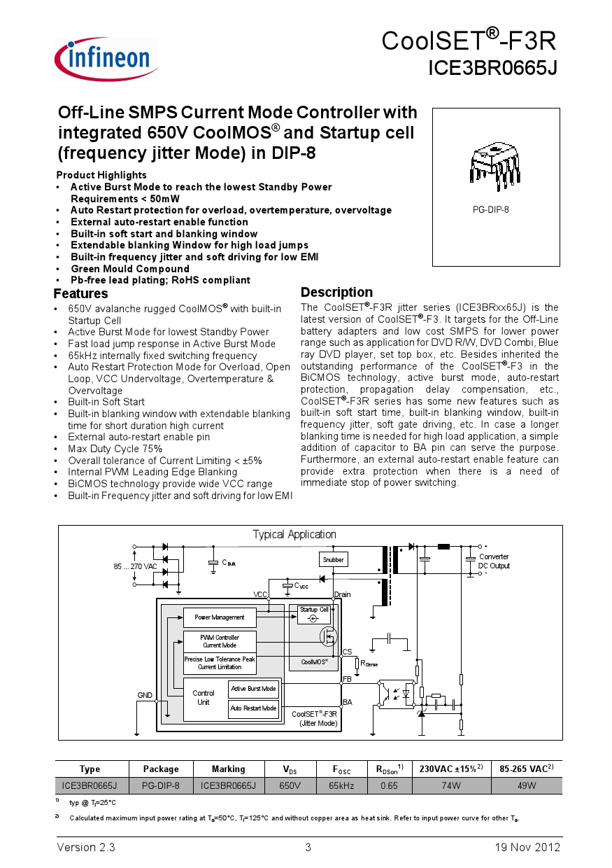 ICE3BR0665J_（Infineon(英飞凌)）ICE3BR0665J中文资料_价格_PDF手册-立创电子商城