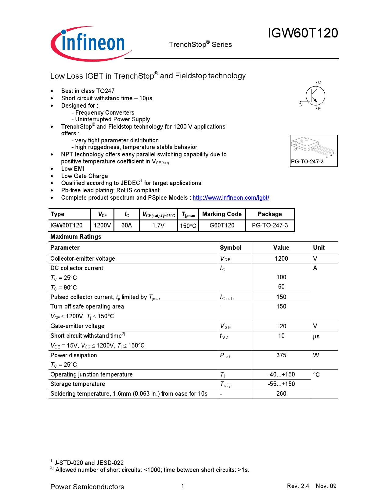 IGW60T120_（Infineon(英飞凌)）IGW60T120中文资料_价格_PDF手册-立创电子商城
