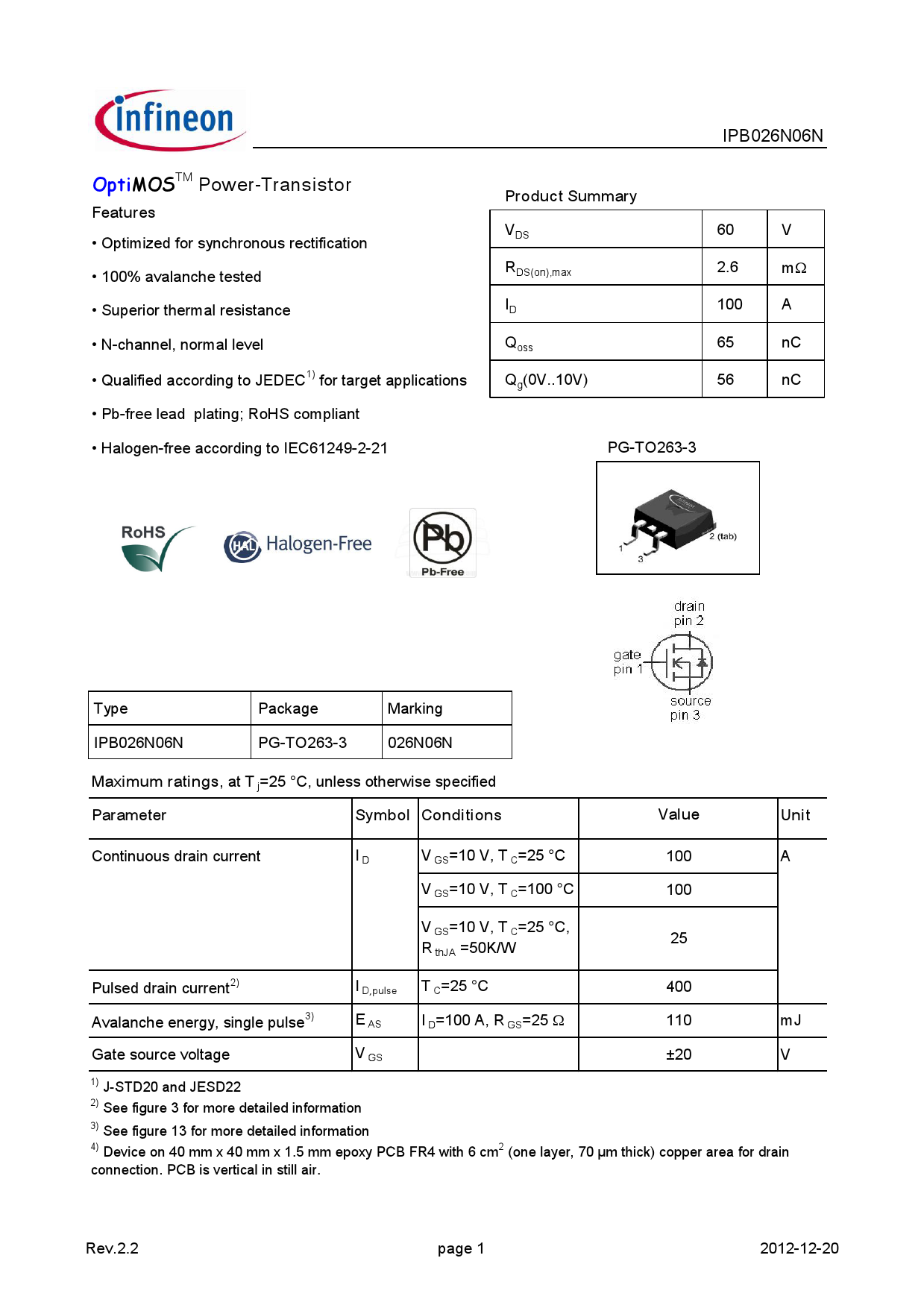 IPB026N06N_（Infineon(英飞凌)）IPB026N06N中文资料_价格_PDF手册-立创电子商城