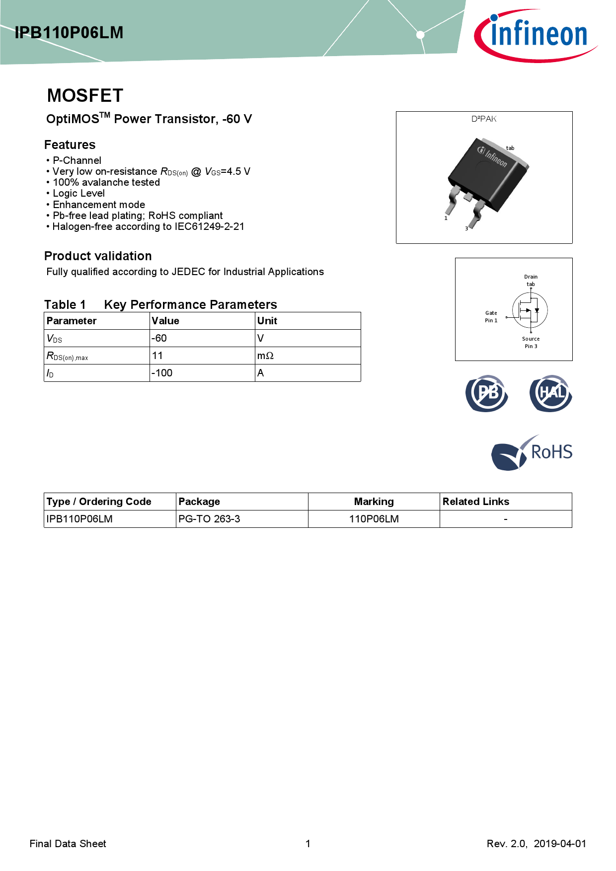 IPB110P06LM_（Infineon(英飞凌)）IPB110P06LM中文资料_价格_PDF手册-立创电子商城