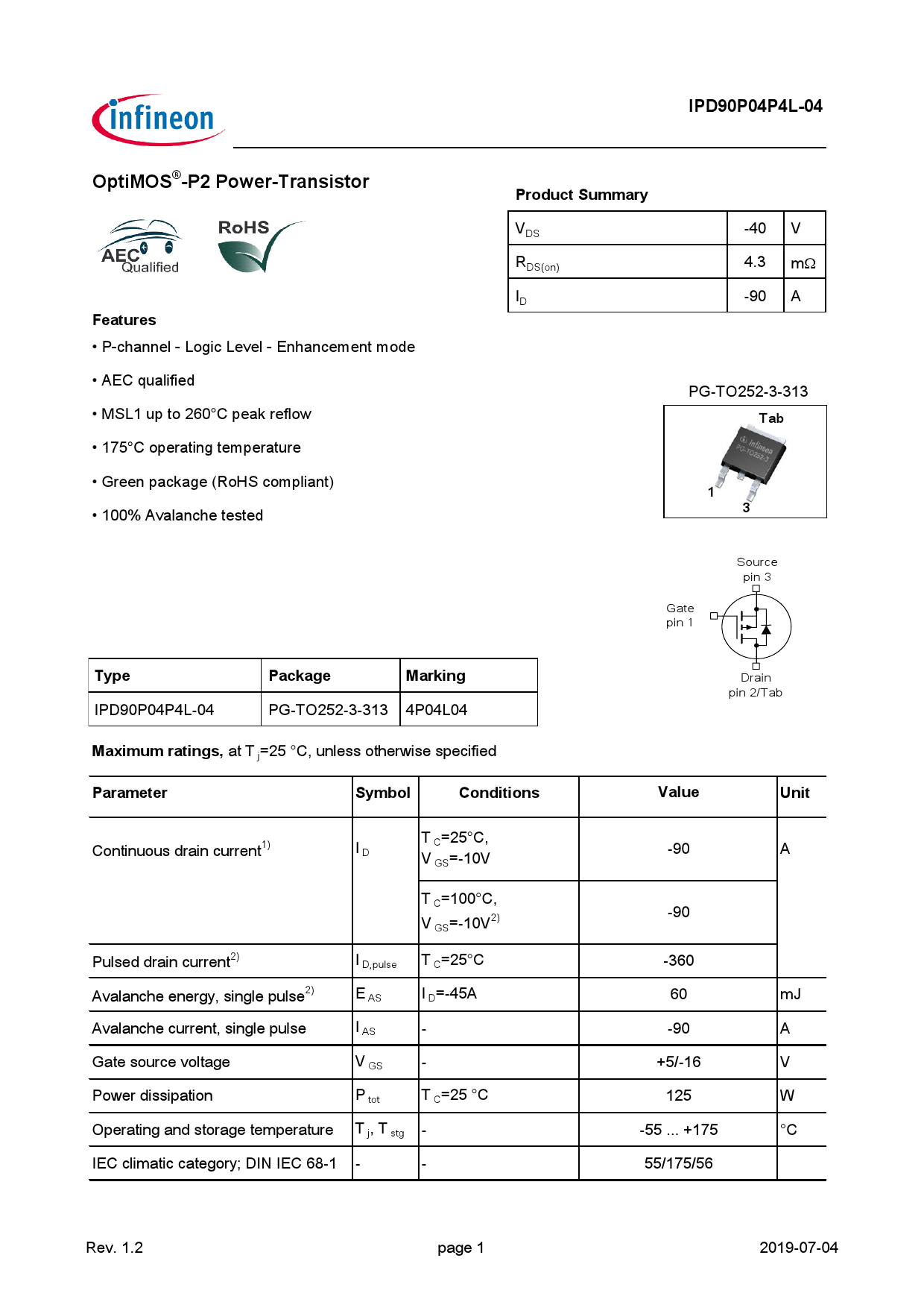 IPD90P04P4L-04_（Infineon(英飞凌)）IPD90P04P4L-04中文资料_价格_PDF手册-立创电子商城
