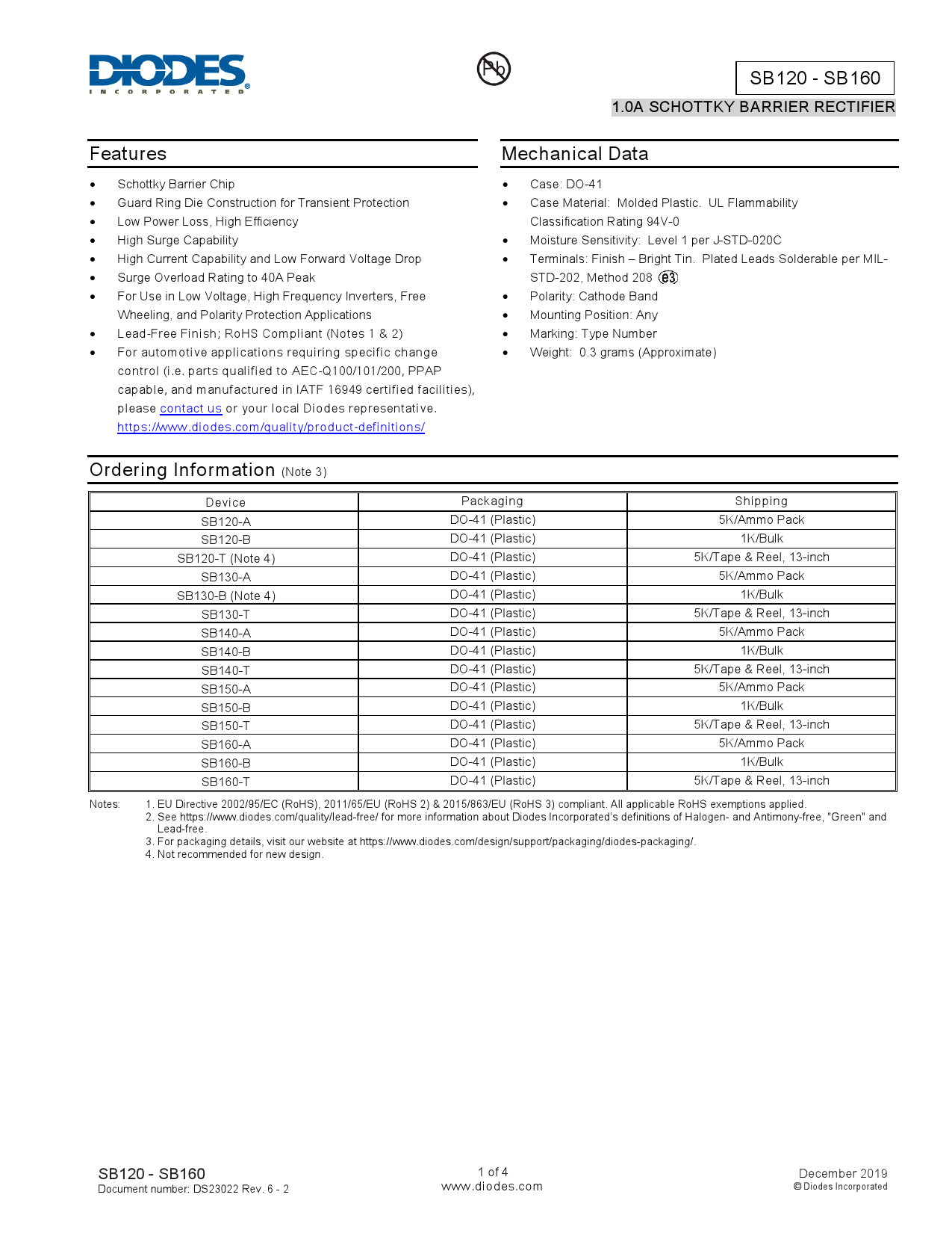 SB140-T_（DIODES(美台)）SB140-T中文资料_价格_PDF手册-立创电子商城