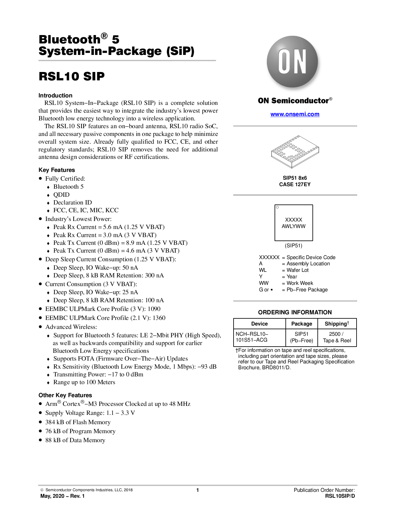 NCH-RSL10-101S51-ACG_（ON(安森美)）NCH-RSL10-101S51-ACG中文资料_价格_PDF手册-立创电子商城