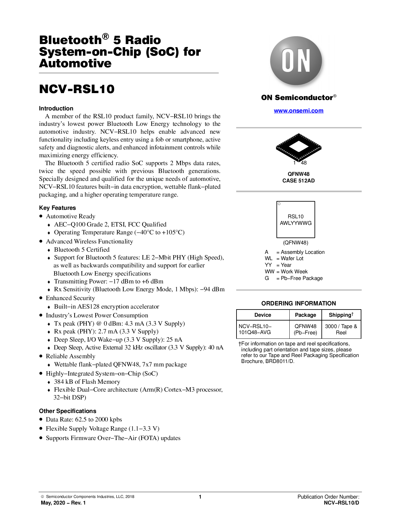 NCV-RSL10-101Q48-AVG_（onsemi(安森美)）NCV-RSL10-101Q48-AVG中文资料_价格_PDF手册-立创电子商城