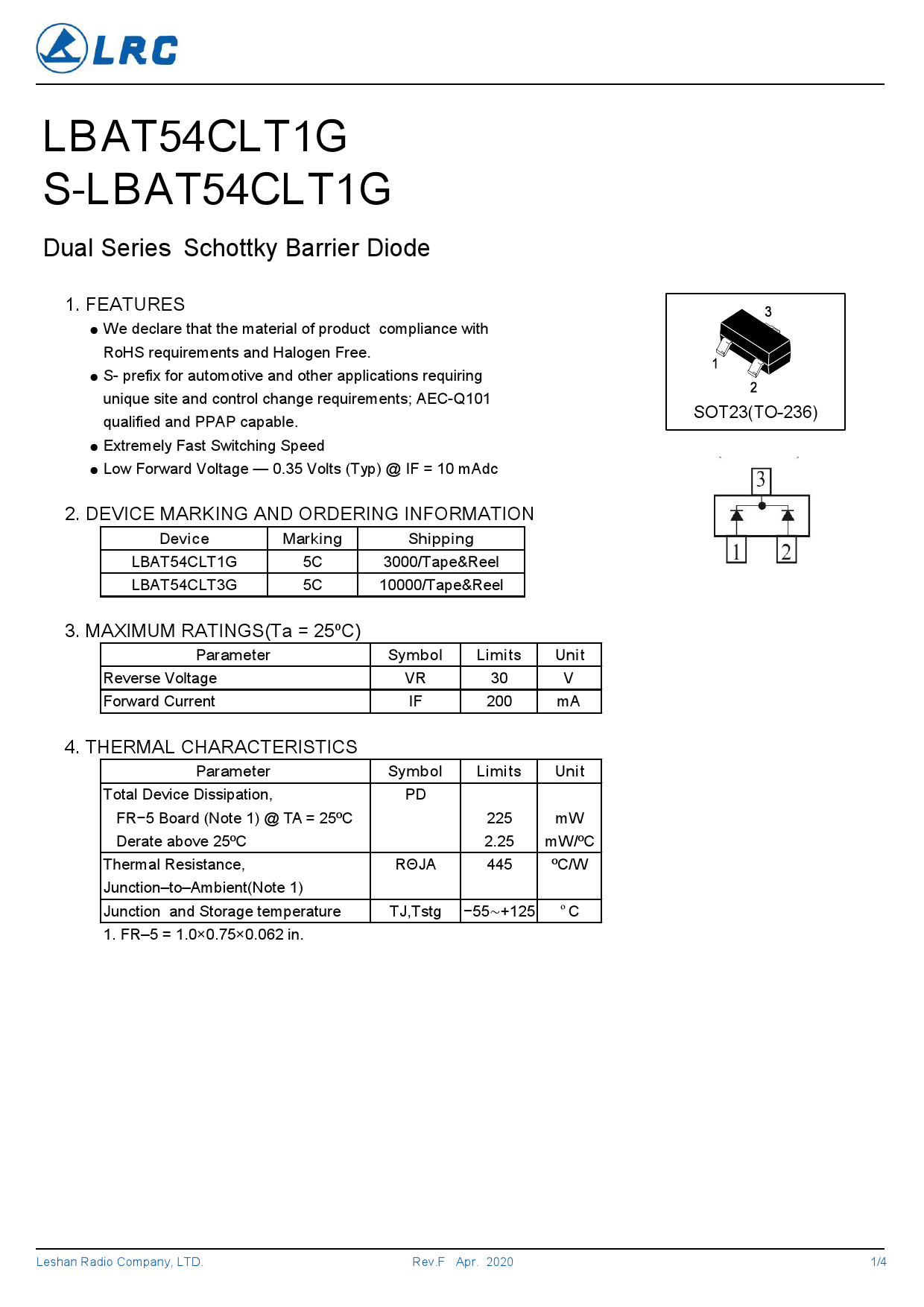 S-LBAT54CLT1G_（LRC(乐山无线电)）S-LBAT54CLT1G中文资料_价格_PDF手册-立创电子商城