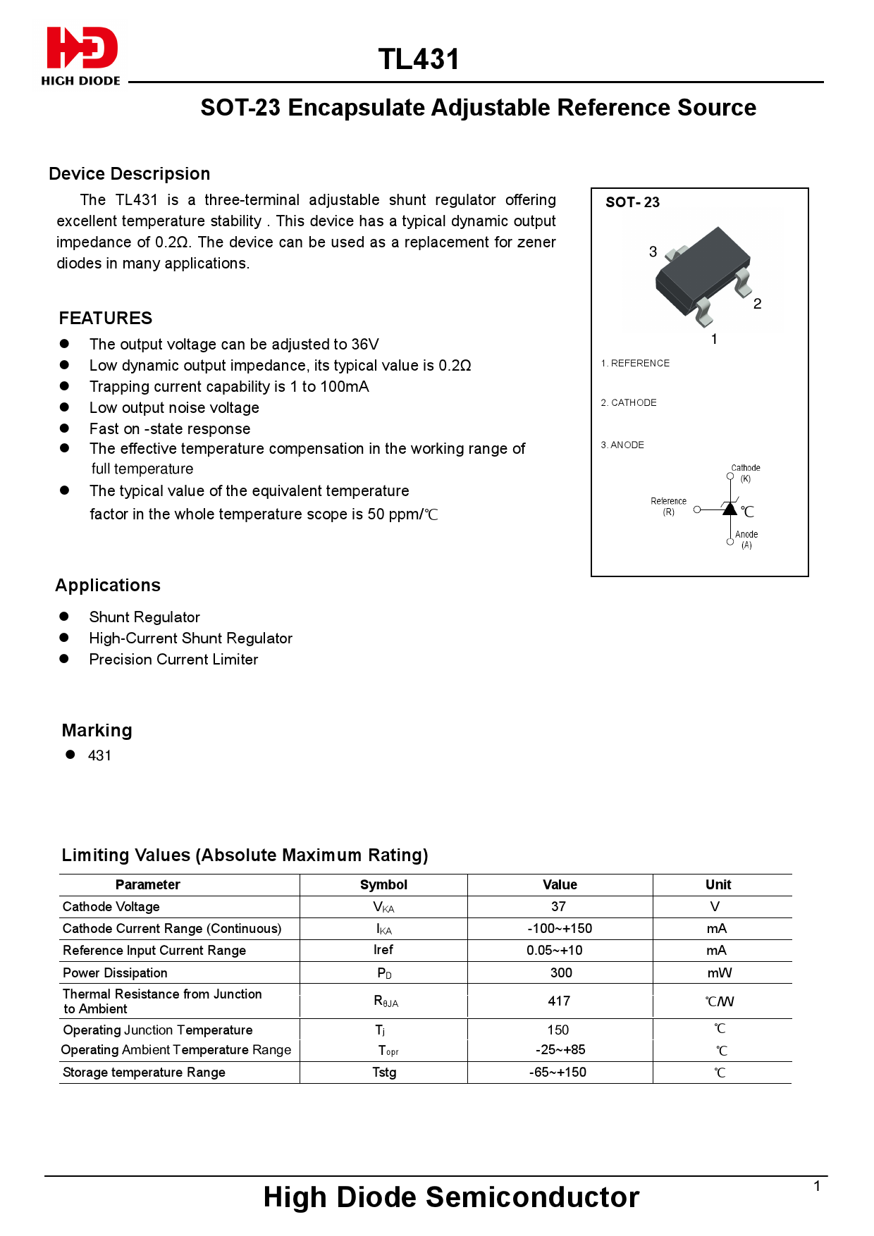 TL431_（High Diode(海德)）TL431中文资料_价格_PDF手册-立创电子商城