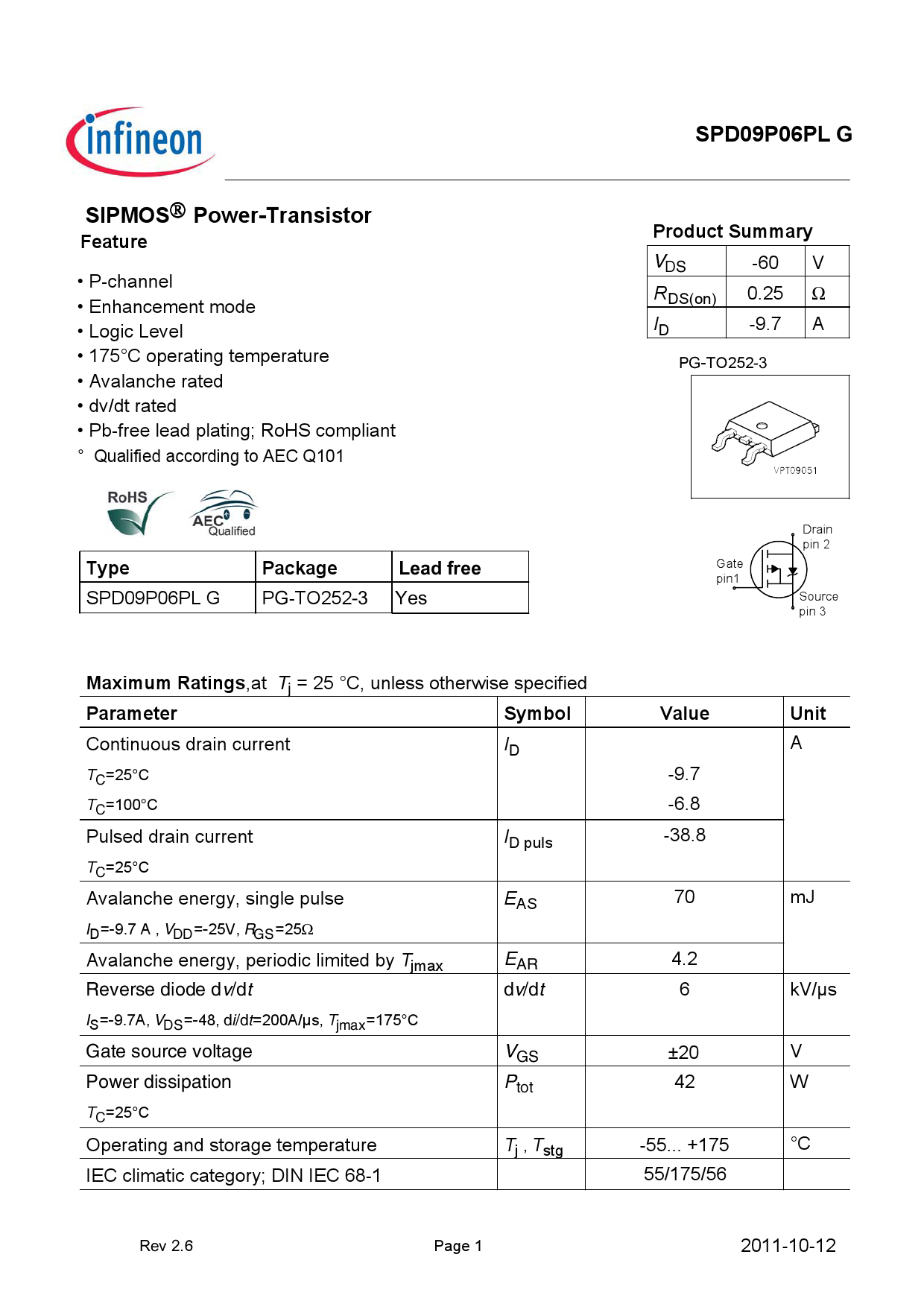 SPD09P06PL G_（Infineon(英飞凌)）SPD09P06PL G中文资料_价格_PDF手册-立创电子商城