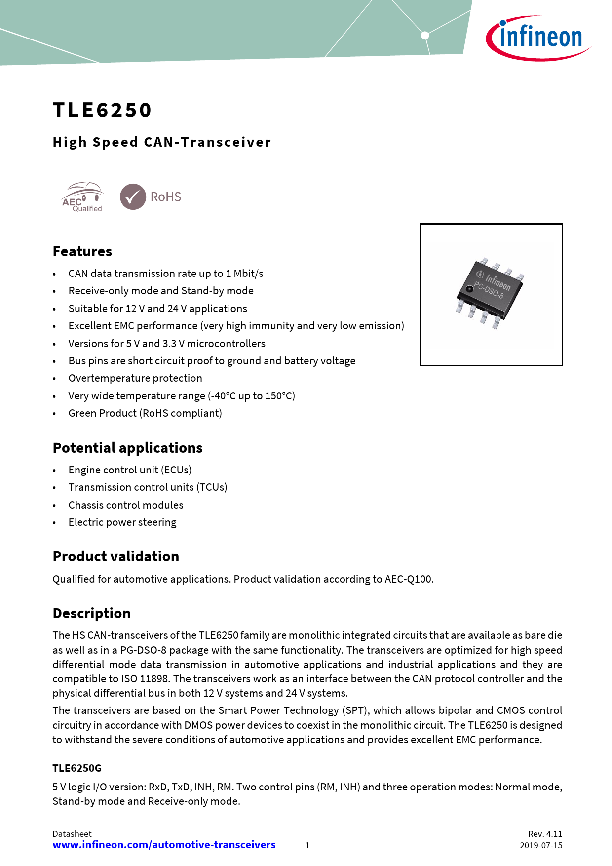 TLE6250G V33_（Infineon(英飞凌)）TLE6250G V33中文资料_价格_PDF手册-立创电子商城