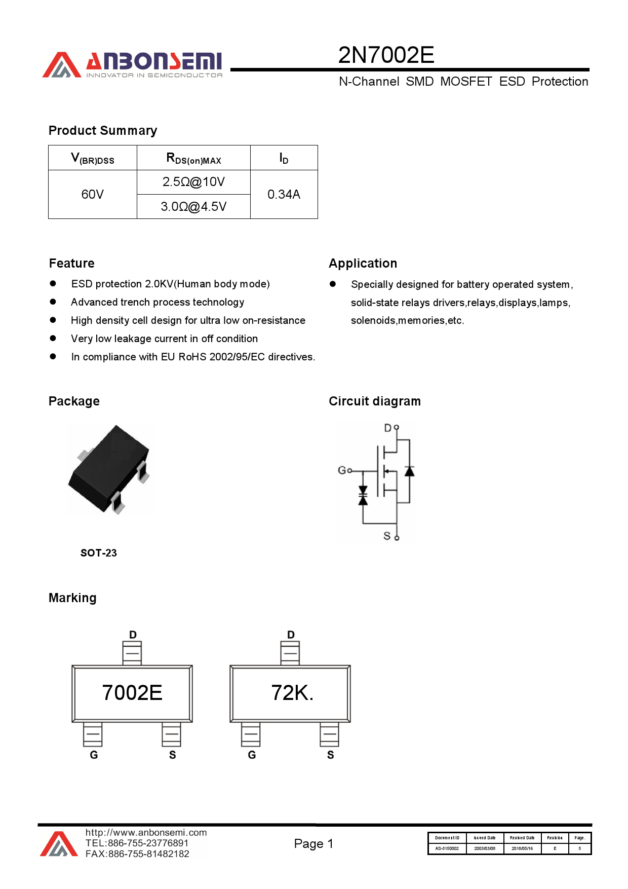 2N7002E_（FMS(美丽微)）2N7002E中文资料_价格_PDF手册-立创电子商城