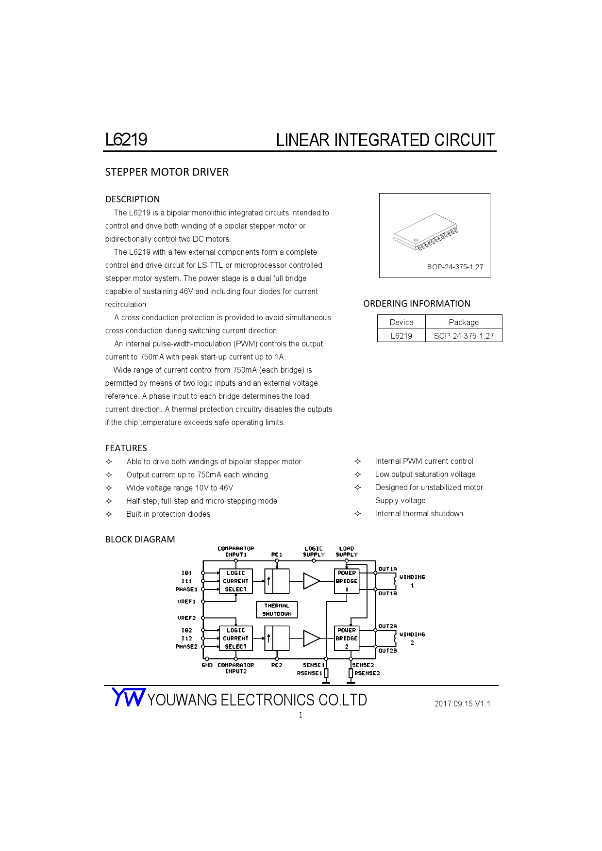 L6219_（YW(友旺)）L6219中文资料_价格_PDF手册-立创电子商城