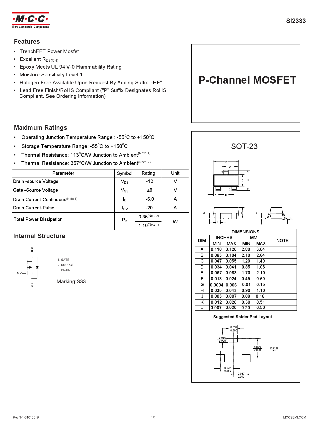 SI2333-TP_（MCC(美微科)）SI2333-TP中文资料_价格_PDF手册-立创电子商城