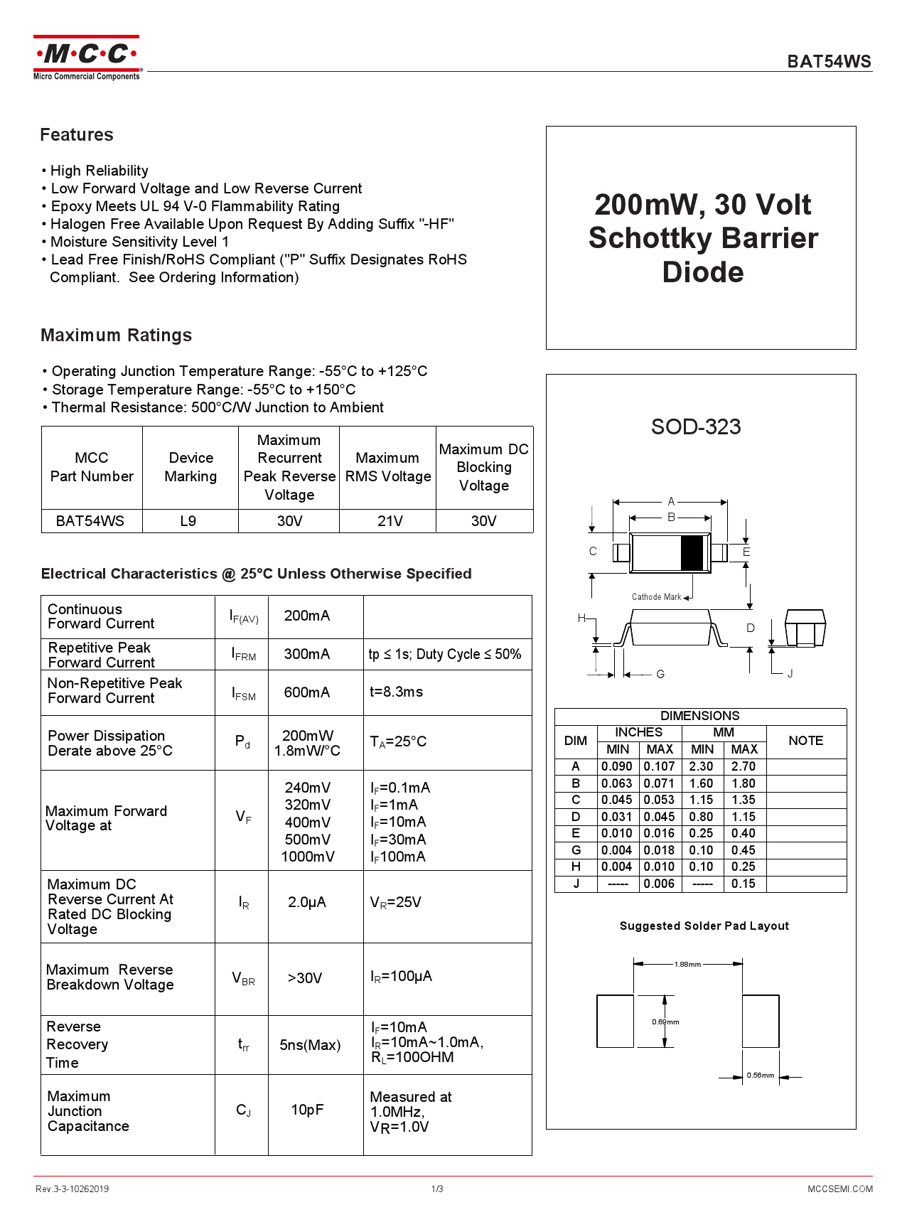 BAT54WS-TP_（MCC(美微科)）BAT54WS-TP中文资料_价格_PDF手册-立创电子商城
