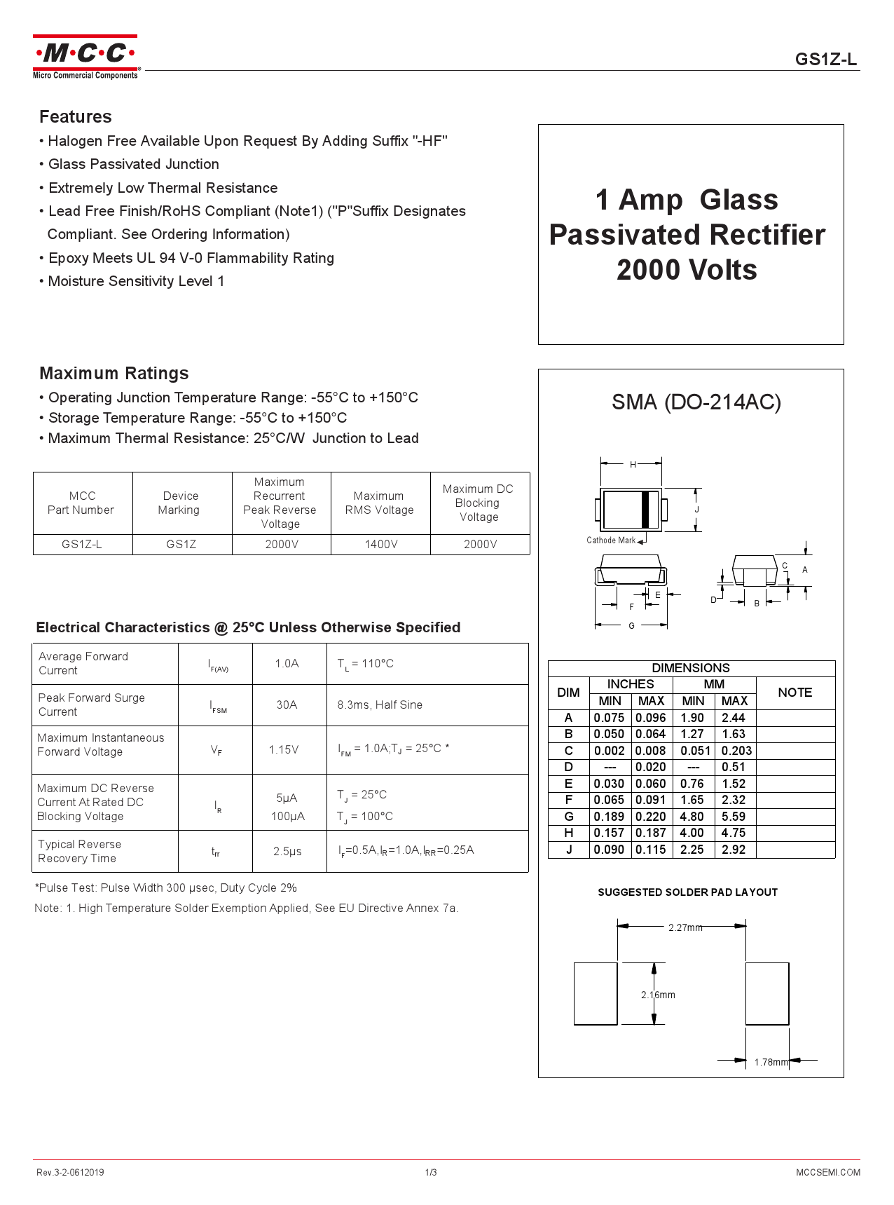 GS1Z-LTP_（MCC(美微科)）GS1Z-LTP中文资料_价格_PDF手册-立创电子商城
