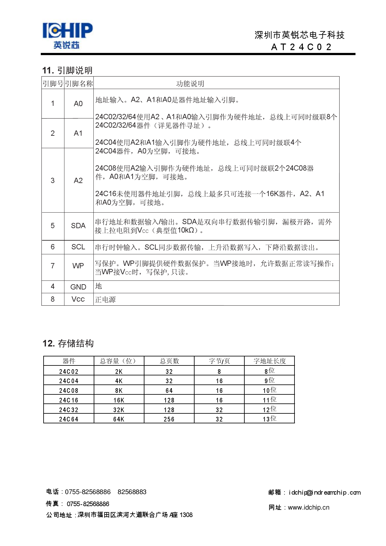 AT24C02_（IDCHIP(英锐芯)）AT24C02中文资料_价格_PDF手册-立创电子商城