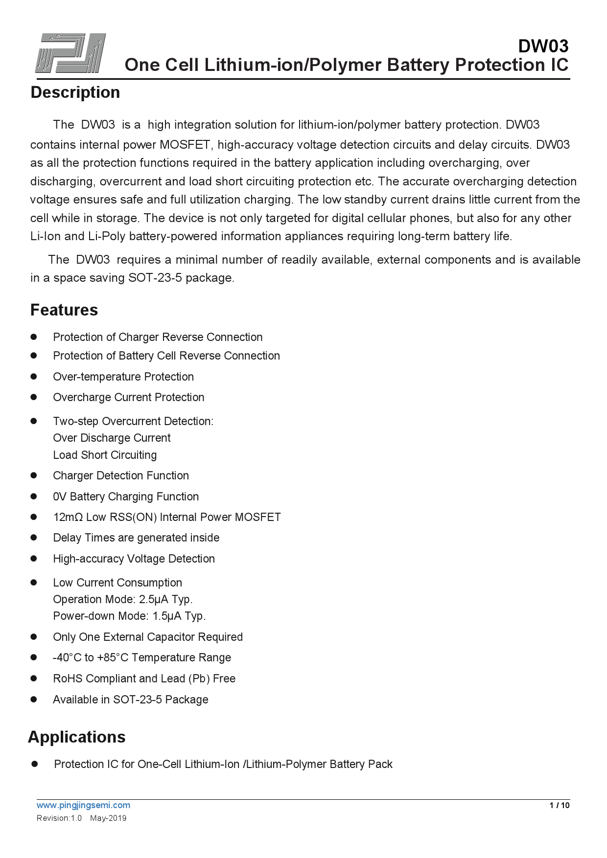 DW03_（PJSEMI(平晶微)）DW03中文资料_价格_PDF手册-立创电子商城