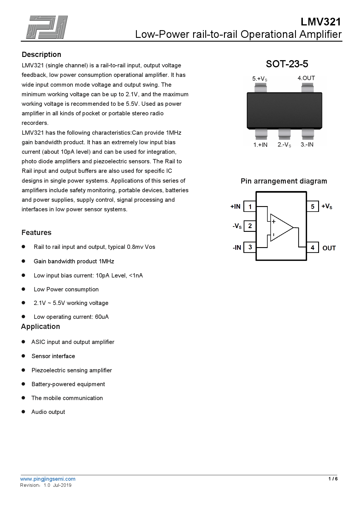 LMV321_（PJSEMI（平晶微））LMV321中文资料_价格_PDF手册-立创电子商城