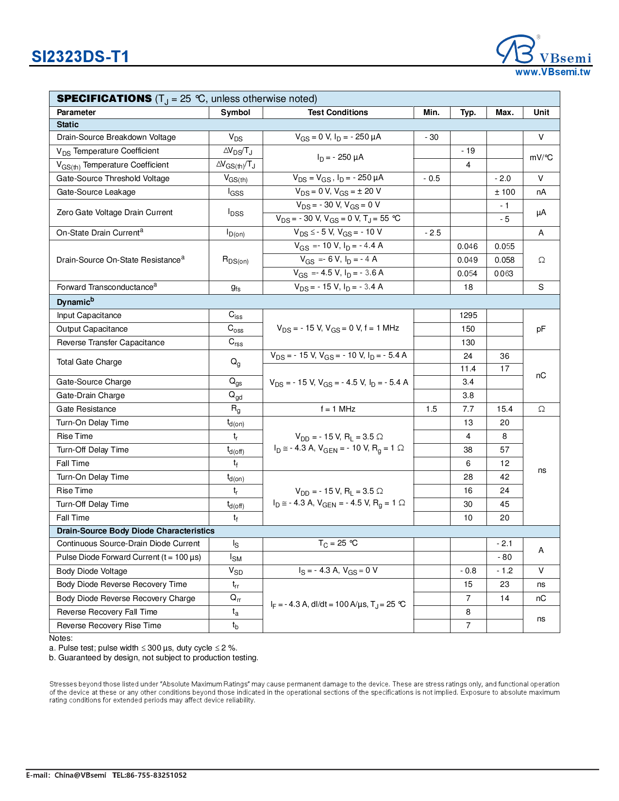 SI2323DS-T1_（VBsemi(台湾微碧)）SI2323DS-T1中文资料_价格_PDF手册-立创电子商城
