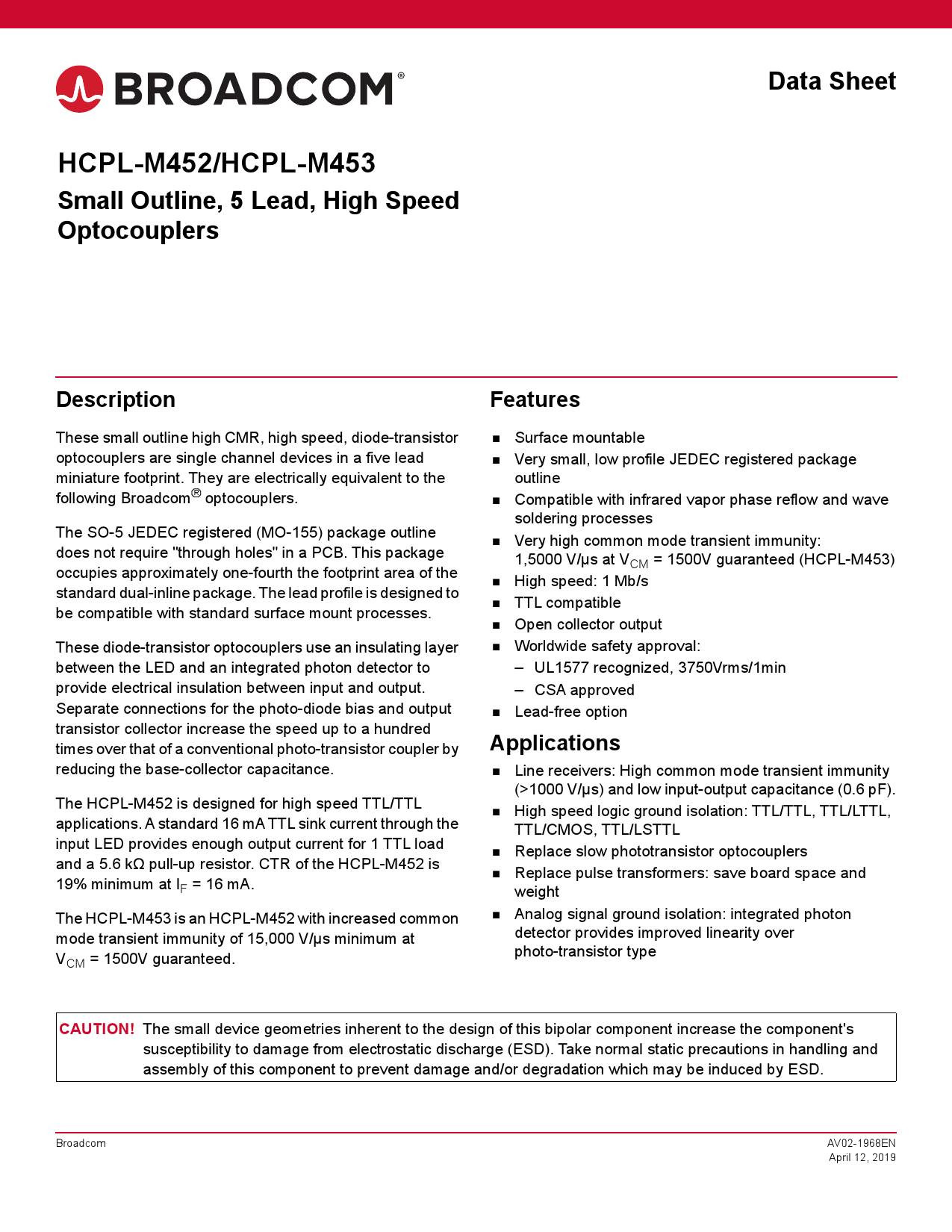 HCPL-M453-500E_（Broadcom/AVAGO(安华高)）HCPL-M453-500E中文资料_价格_PDF手册-立创电子商城