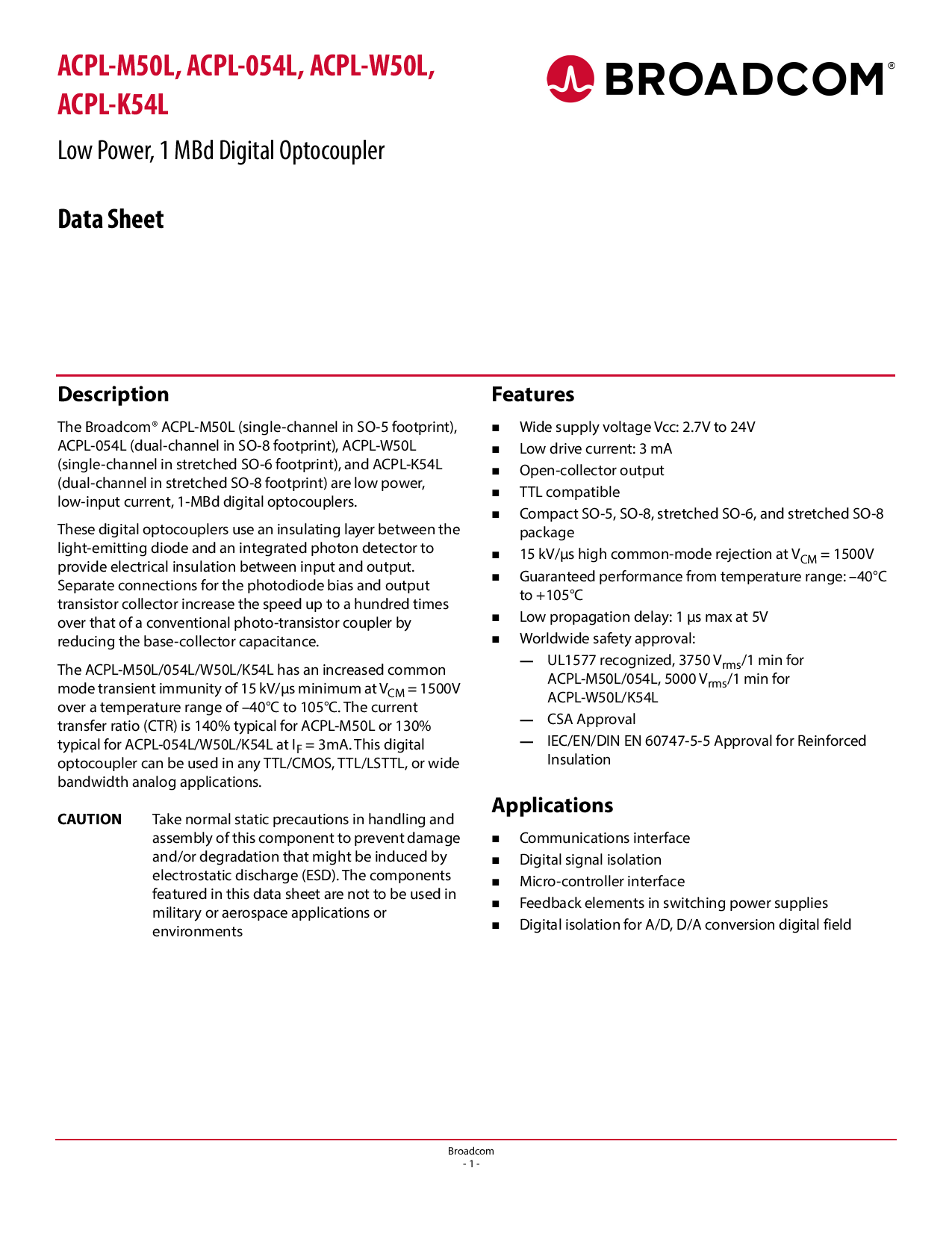 ACPL-054L-500E_（AVAGO(安华高)）ACPL-054L-500E中文资料_价格_PDF手册-立创电子商城