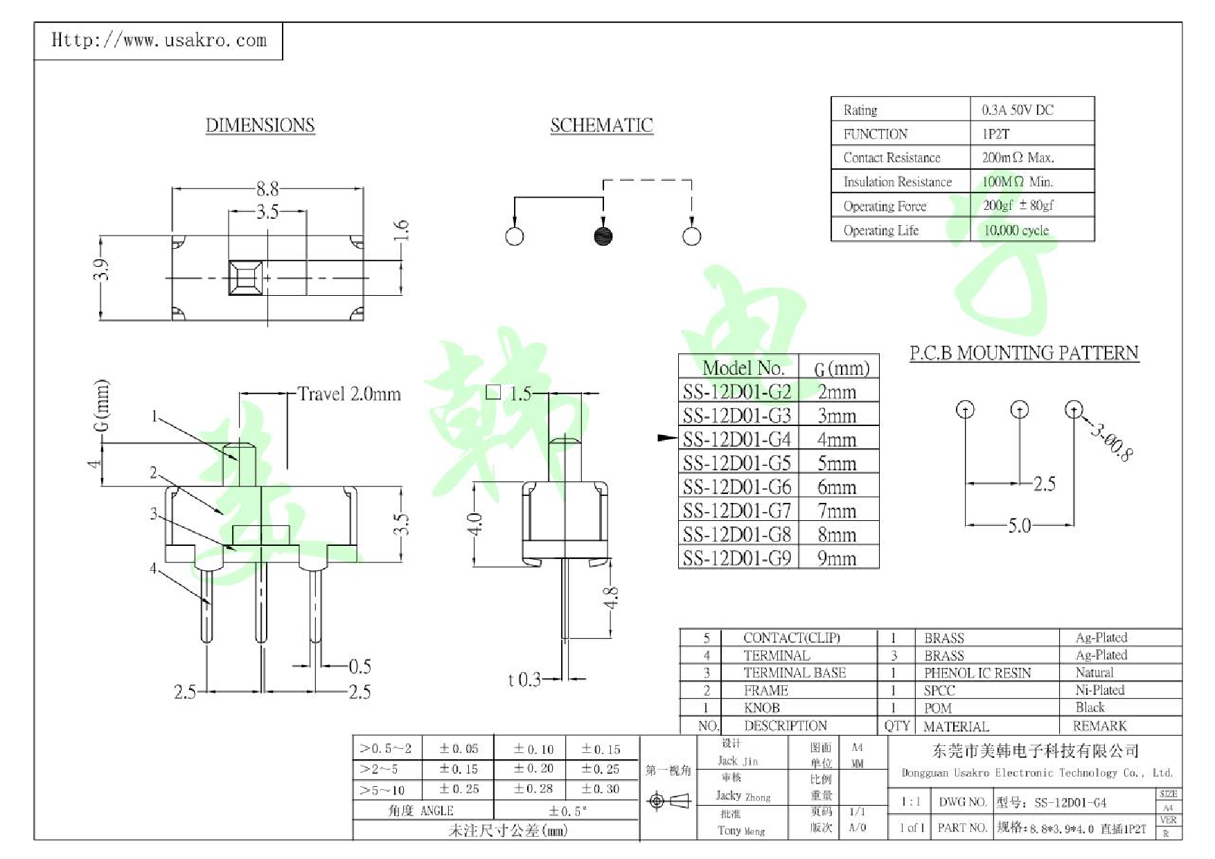SS-12D01-G4_（USAKRO(美韩)）SS-12D01-G4中文资料_价格_PDF手册-立创电子商城