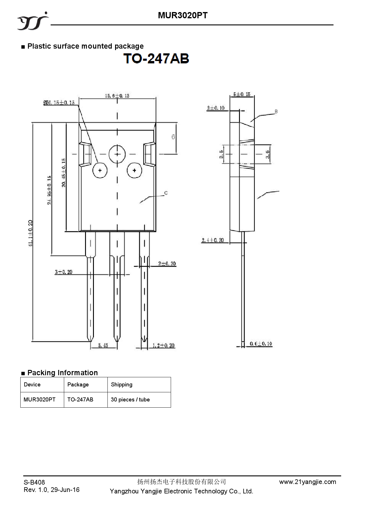 MUR3020PT_（YANGJIE(扬杰)）MUR3020PT中文资料_价格_PDF手册-立创电子商城