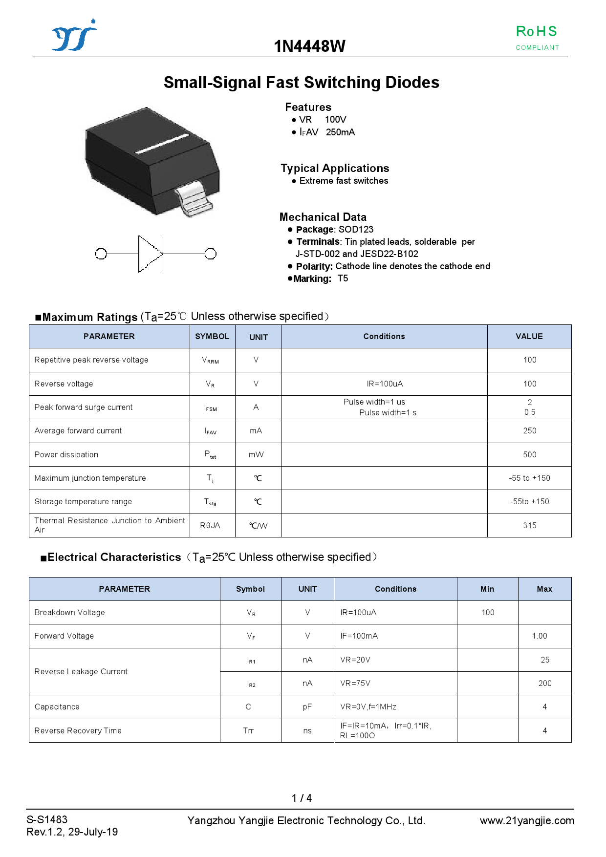 1N4448W_（YANGJIE(扬杰)）1N4448W中文资料_价格_PDF手册-立创电子商城