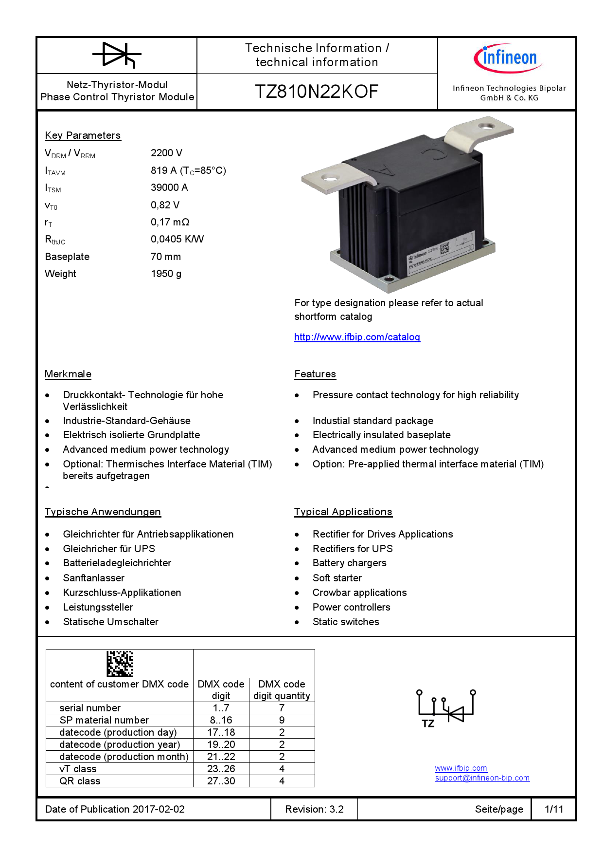 TZ810N22KOF TIM_（Infineon(英飞凌)）TZ810N22KOF TIM中文资料_价格_PDF手册-立创电子商城