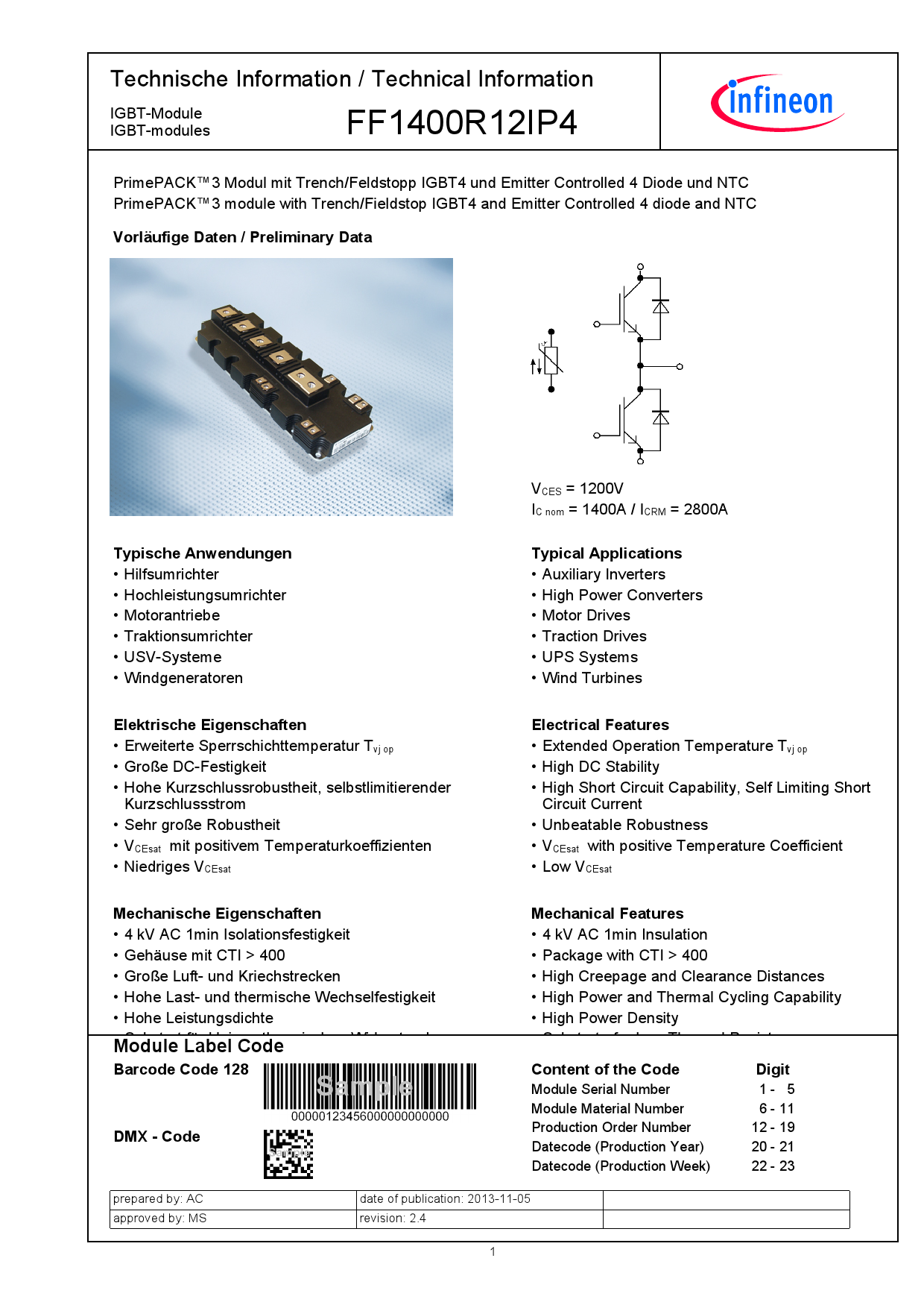 FF1400R12IP4_（Infineon(英飞凌)）FF1400R12IP4中文资料_价格_PDF手册-立创电子商城