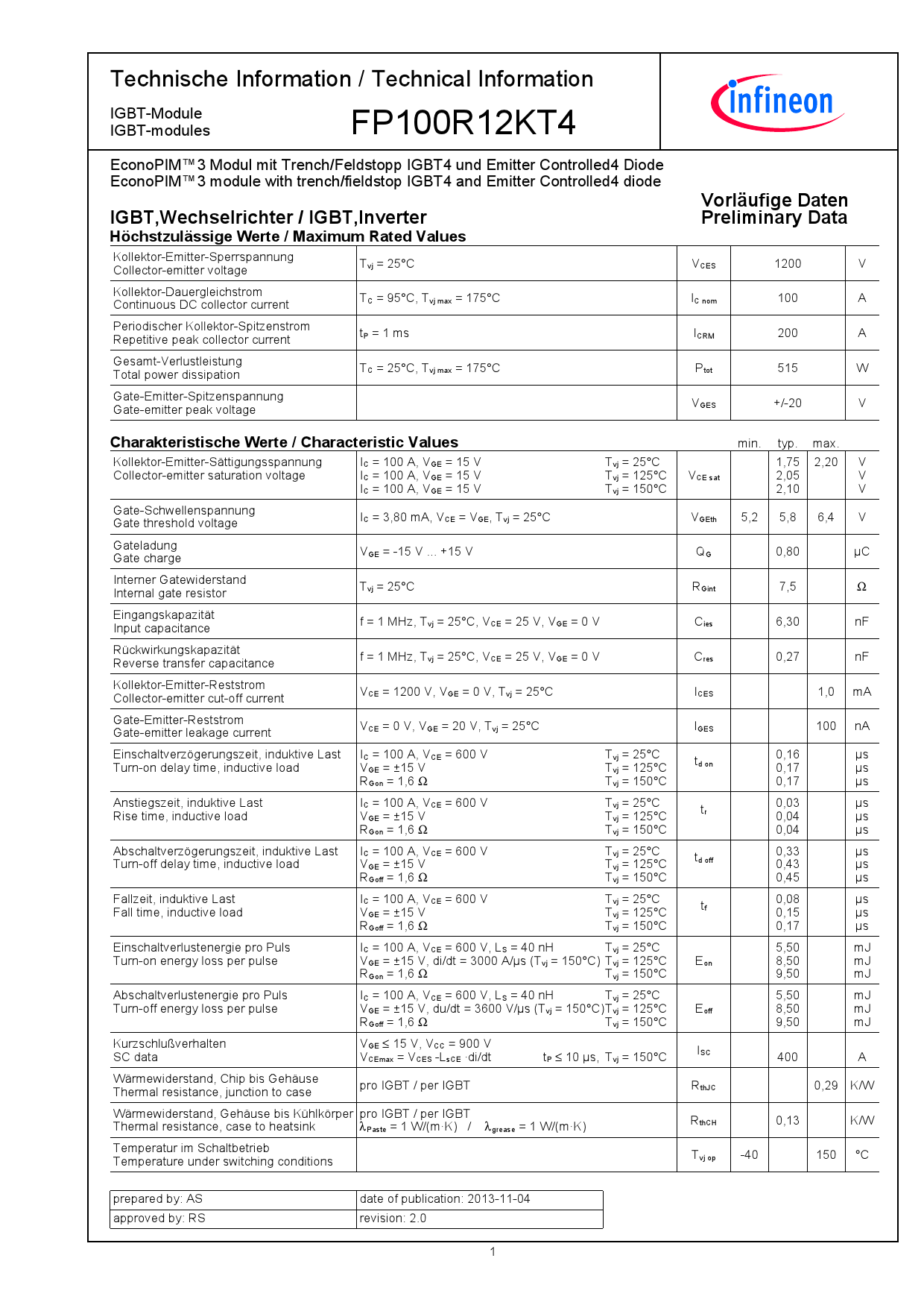 FP100R12KT4_（Infineon(英飞凌)）FP100R12KT4中文资料_价格_PDF手册-立创电子商城