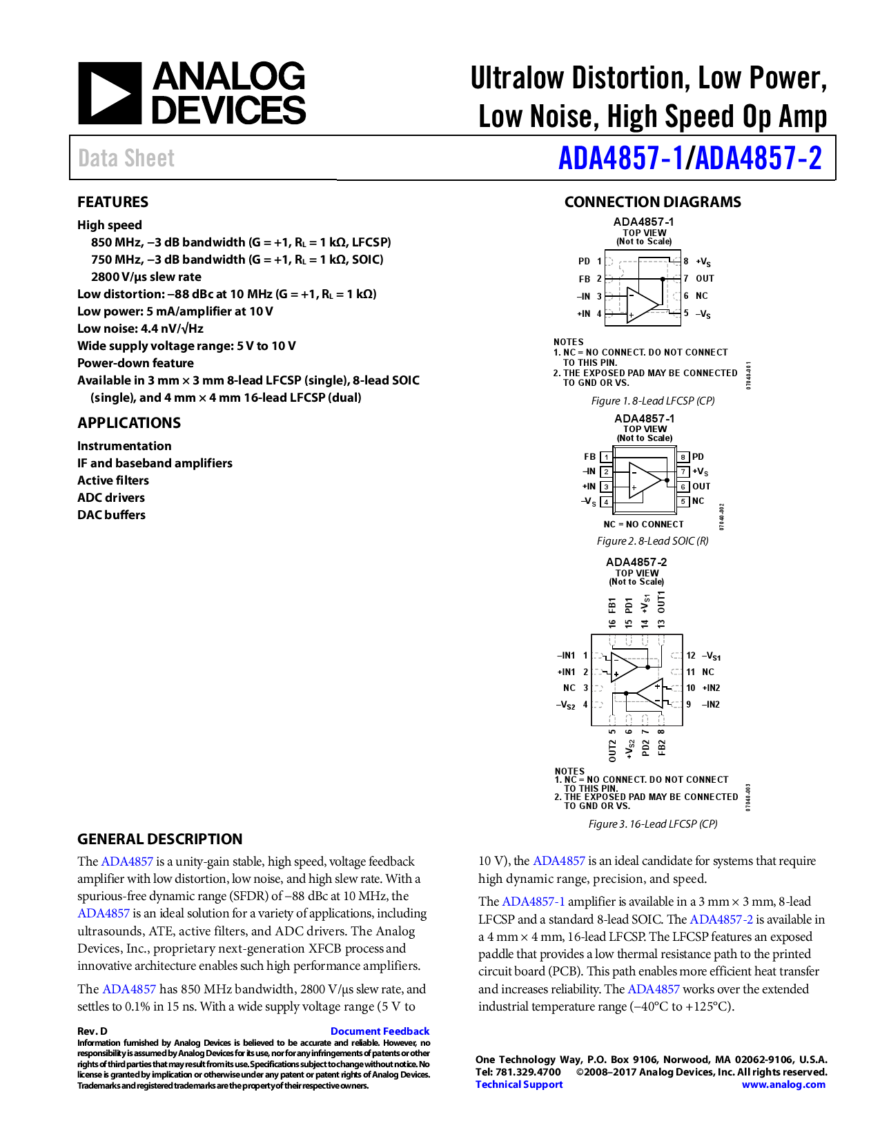 ADA4857-1YCPZ-R7_（ADI(亚德诺)/LINEAR(凌特)）ADA4857-1YCPZ-R7中文资料_价格_PDF手册-立创电子商城