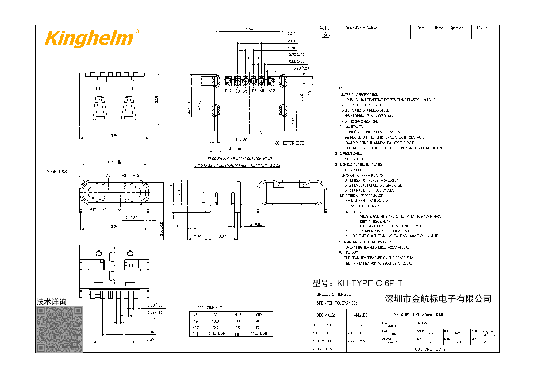 KH-TYPE-C-6P-T_（kinghelm(金航标)）KH-TYPE-C-6P-T中文资料_价格_PDF手册-立创电子商城