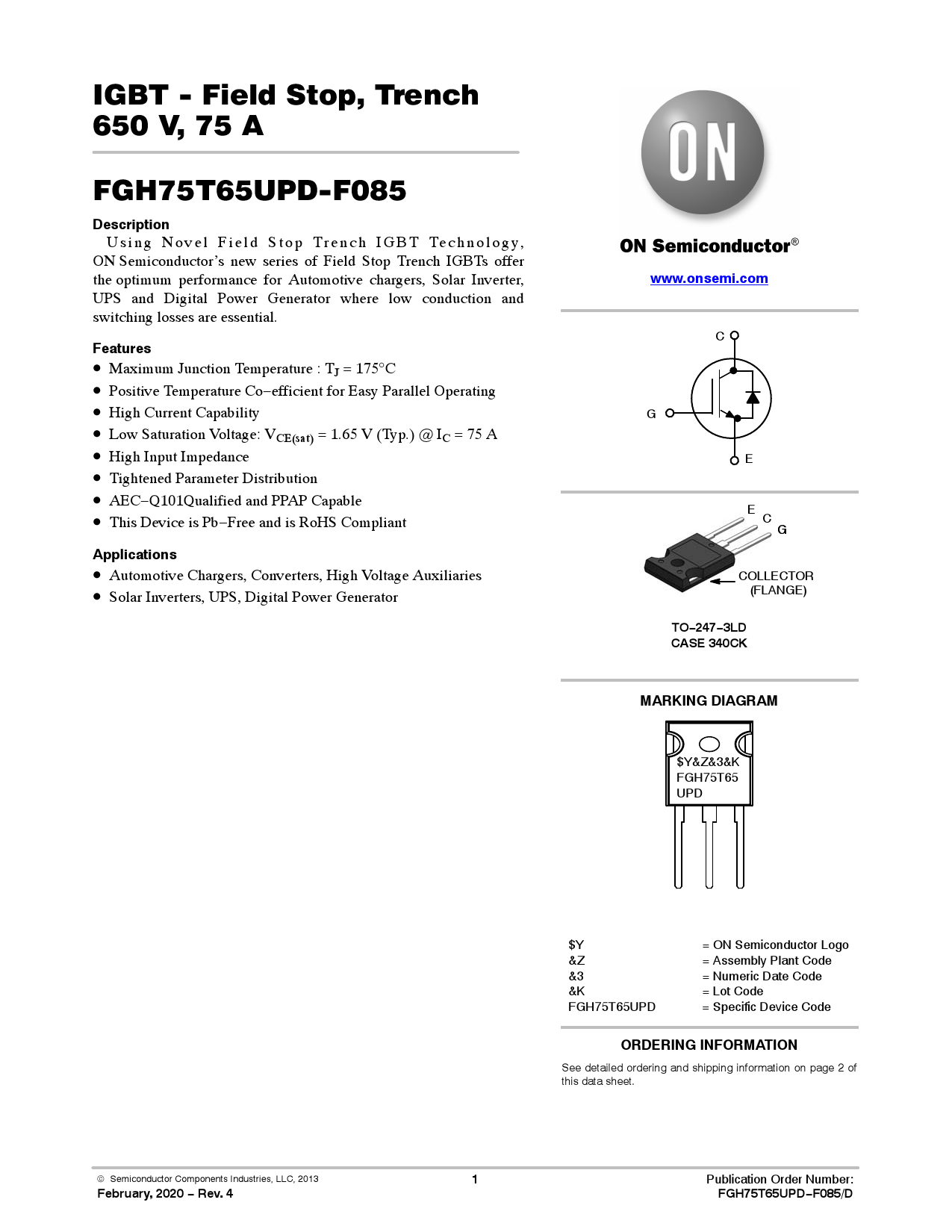 FGH75T65UPD_（onsemi(安森美)）FGH75T65UPD中文资料_价格_PDF手册-立创电子商城