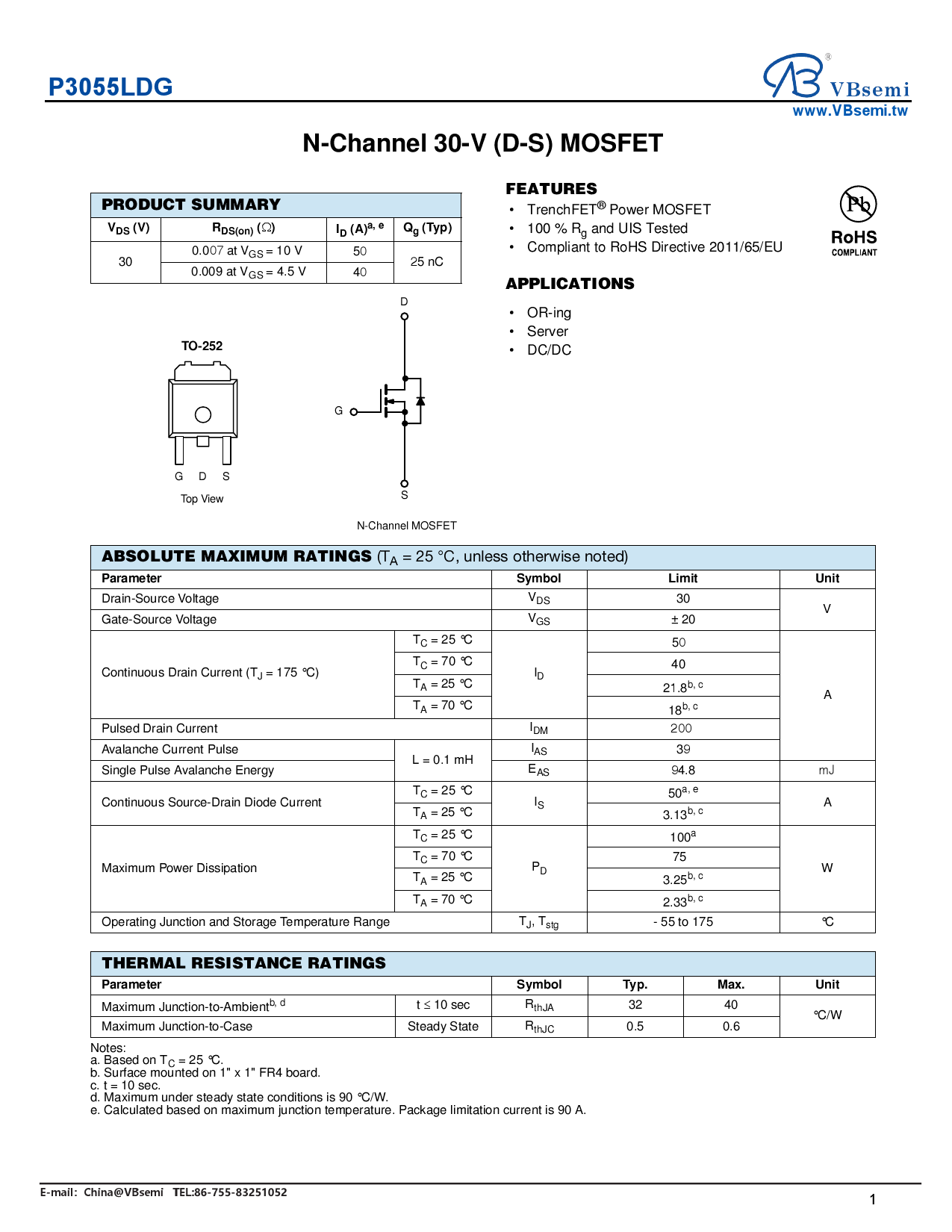 P3055LDG-VB_（VBsemi(微碧)）P3055LDG-VB中文资料_价格_PDF手册-立创电子商城