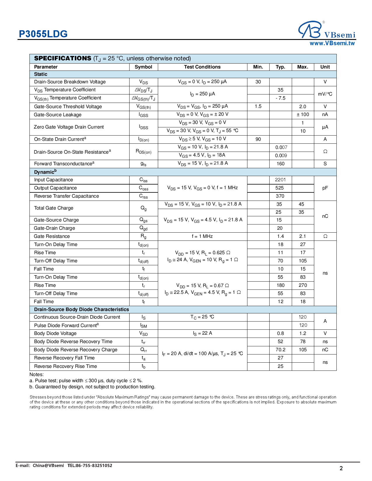 P3055LDG_（VBsemi(台湾微碧)）P3055LDG中文资料_价格_PDF手册-立创电子商城