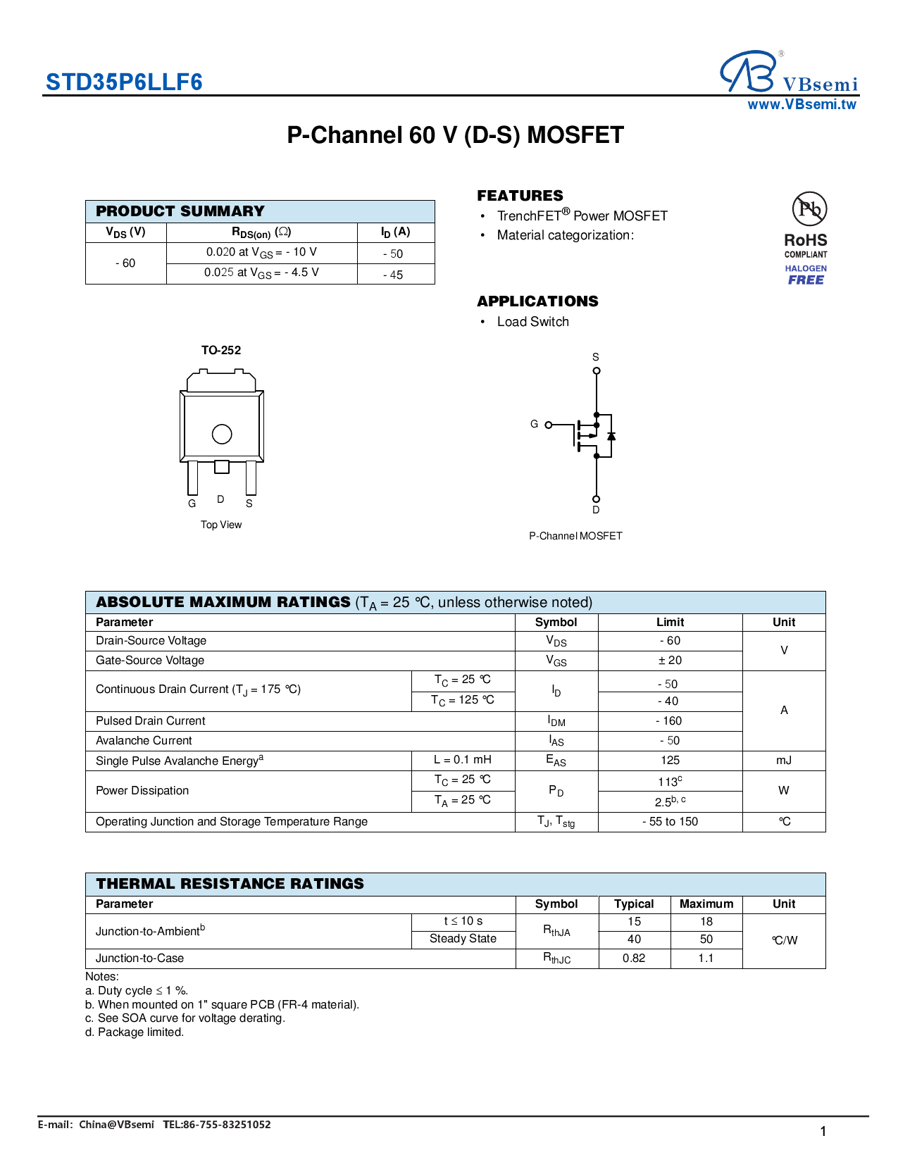 STD35P6LLF6_（VBsemi(微碧)）STD35P6LLF6中文资料_价格_PDF手册-立创电子商城