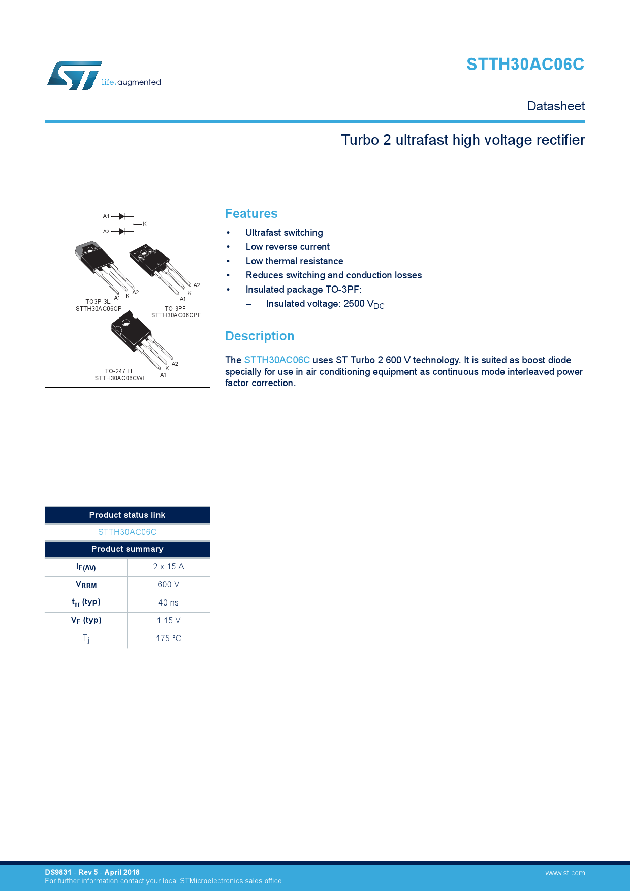 STTH30AC06CWL_（ST(意法半导体)）STTH30AC06CWL中文资料_价格_PDF手册-立创电子商城