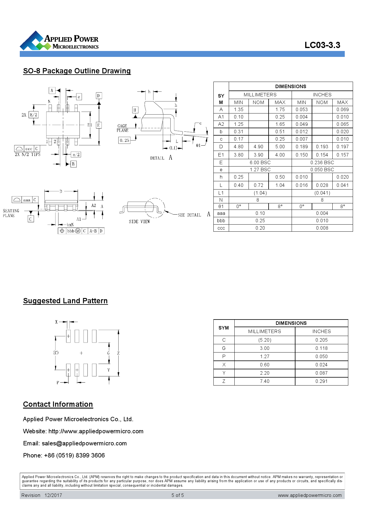 LC03-3.3_（Applied Power(应能微)）LC03-3.3中文资料_价格_PDF手册-立创电子商城